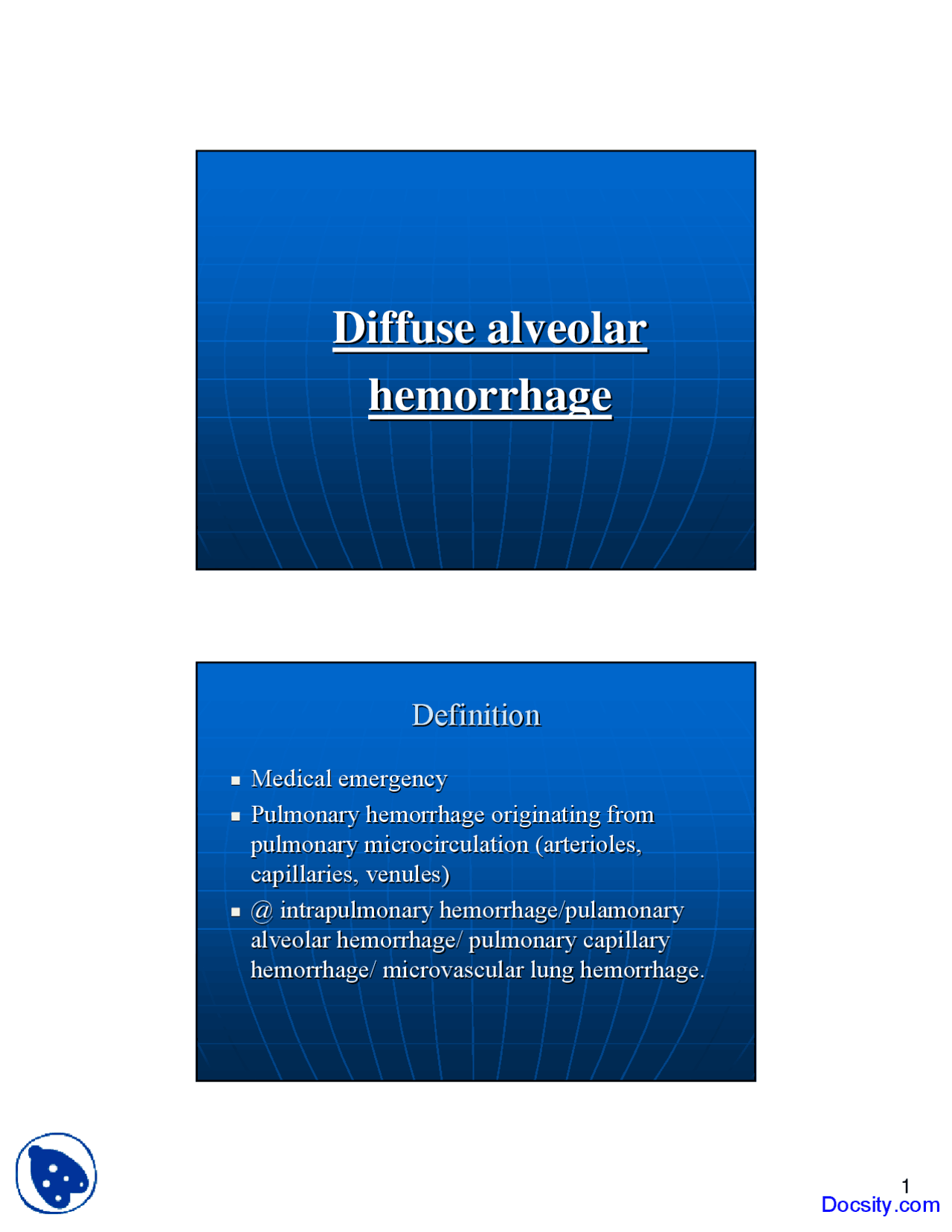 Diffuse Alveolar Hemorrhage - Pulmonary Medicine - Lecture Slides - Docsity
