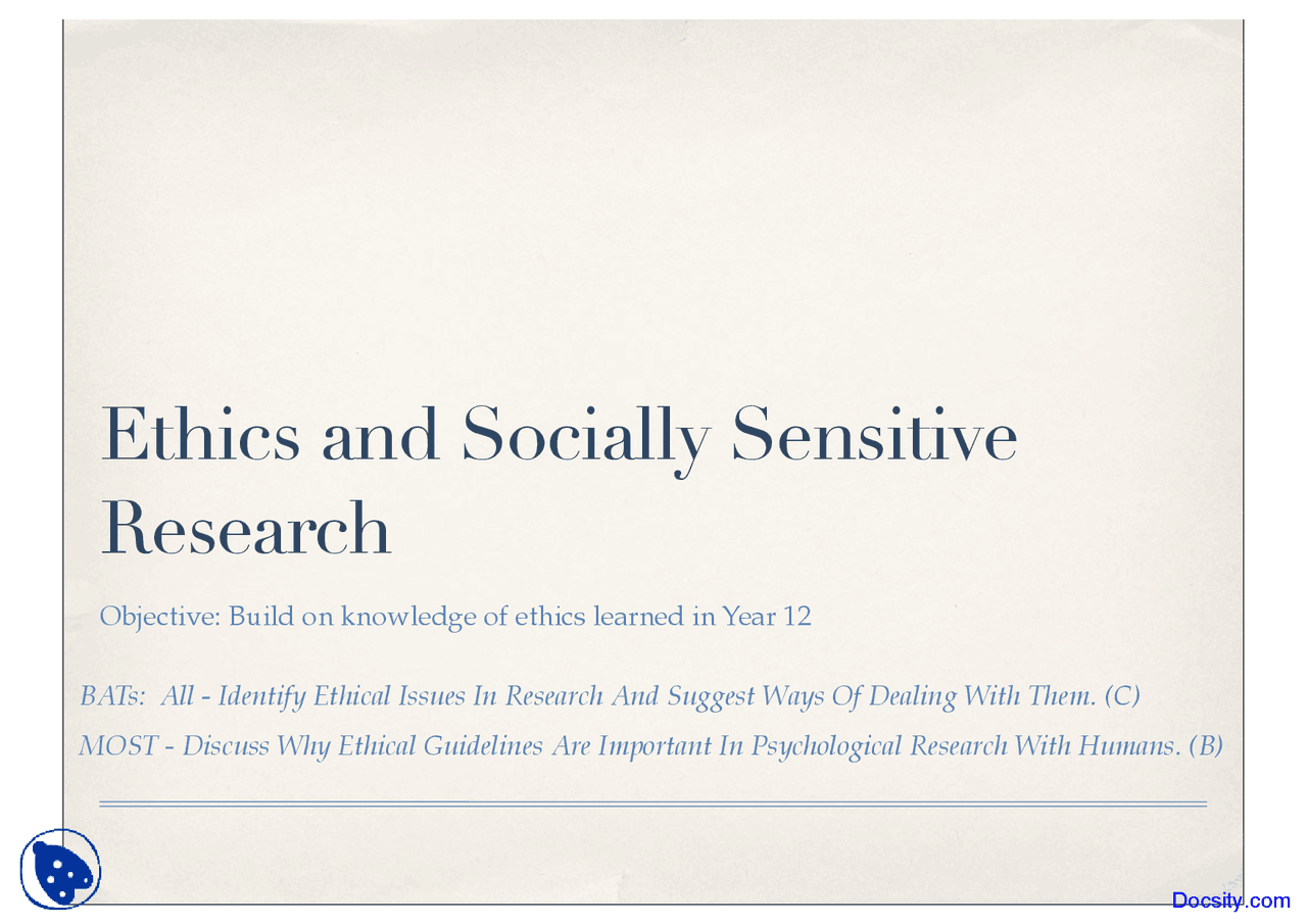 Ethics and Socially Sensitive Research - Research Methods in Psychology ...