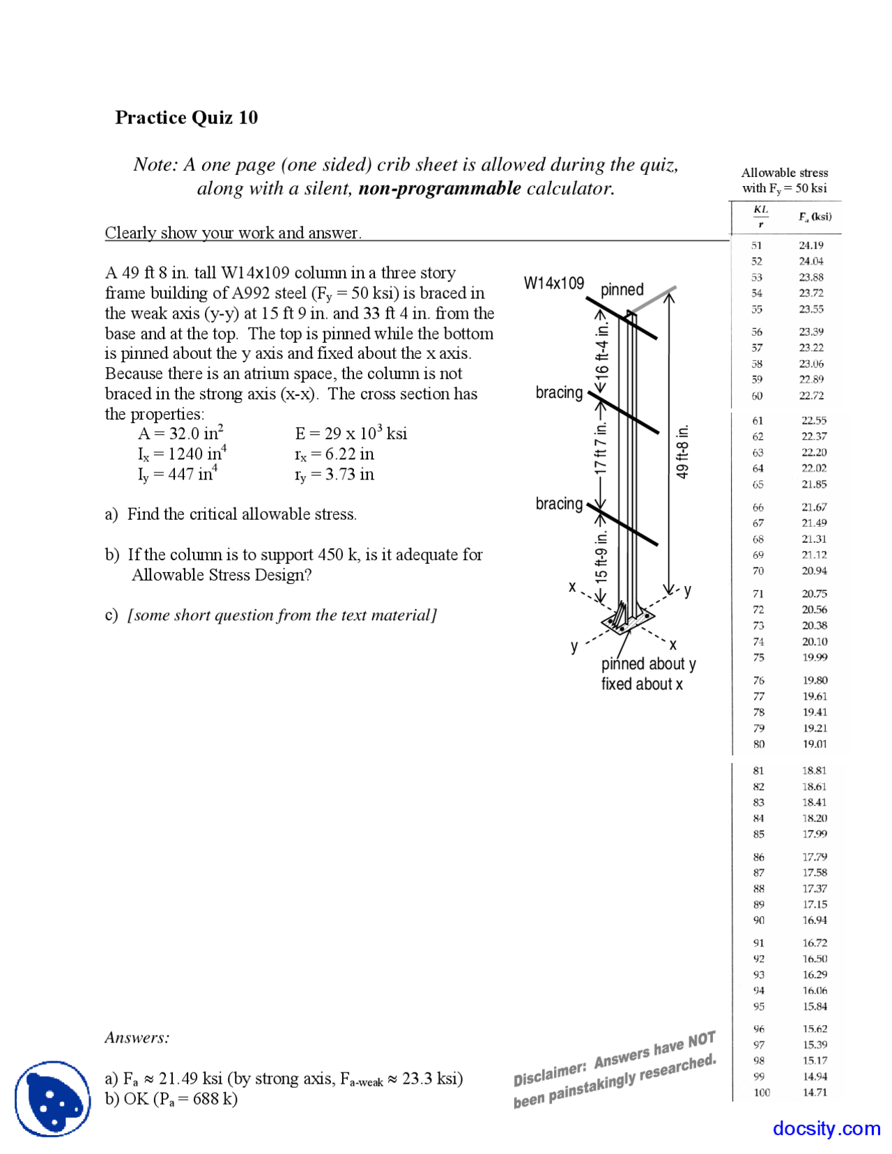 Column Architectural Structures Quiz Docsity