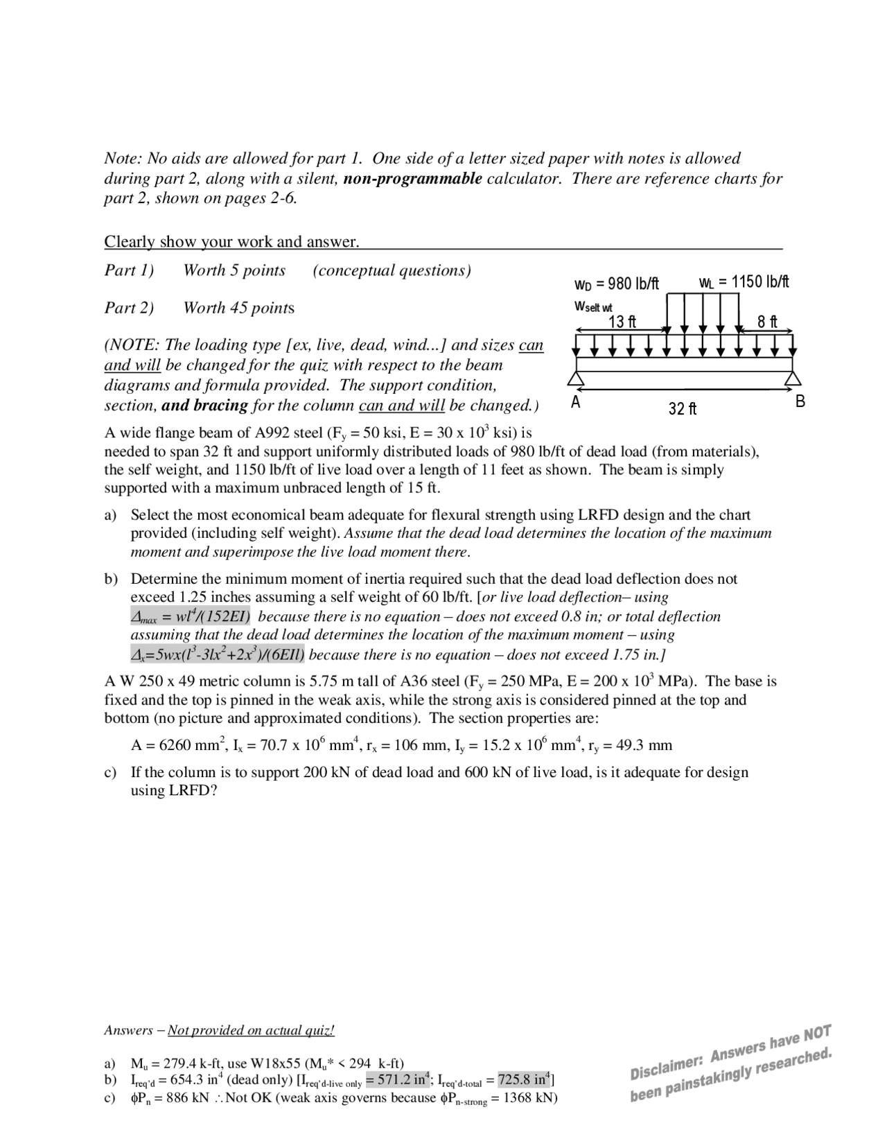 Compression Members - Architectural Structures - Exam - Docsity