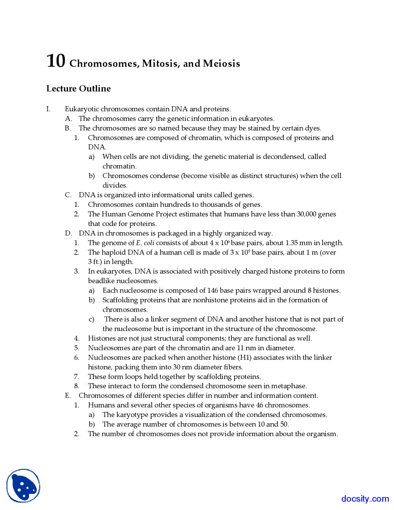 Chromosomes - Biology - Lecture Notes | Study notes Biology | Docsity