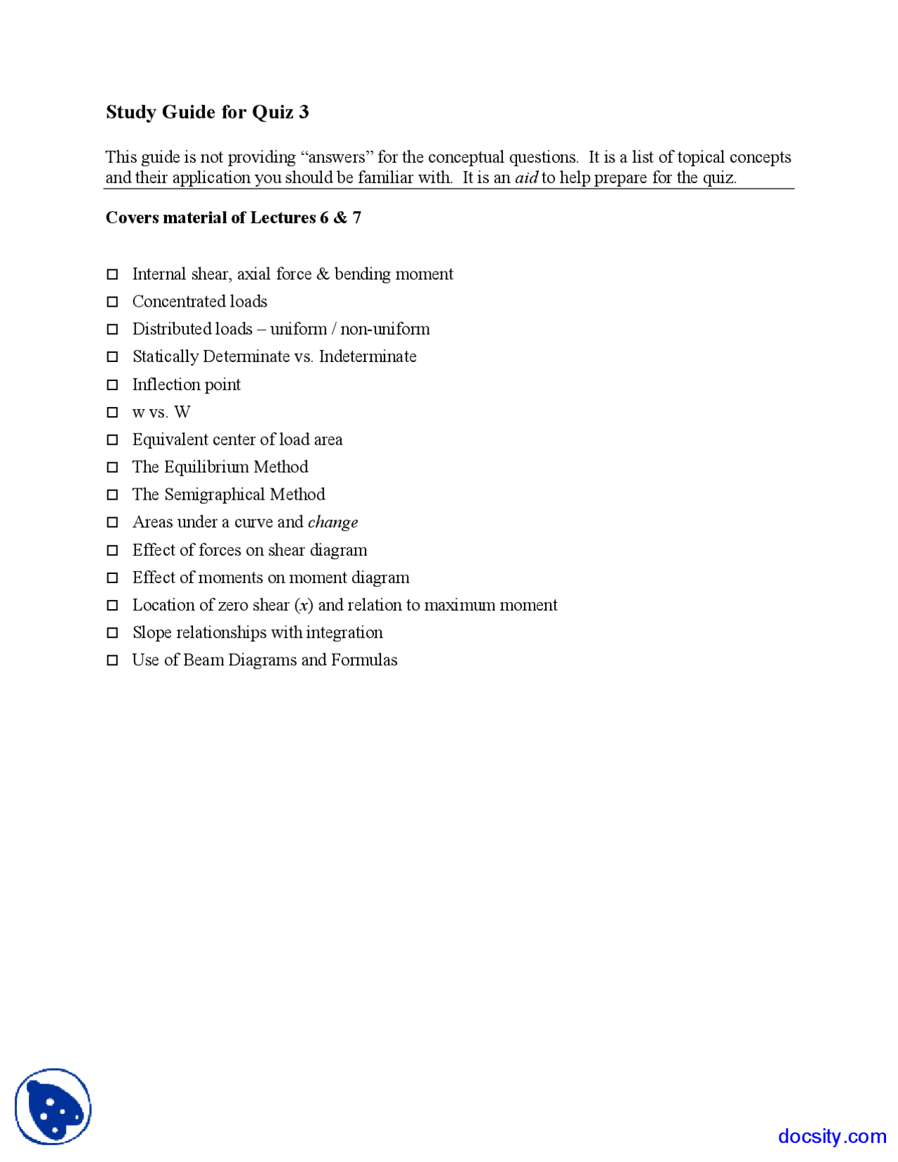 Internal Shear - Elements of Architectural Structures - Study Guide - Docsity