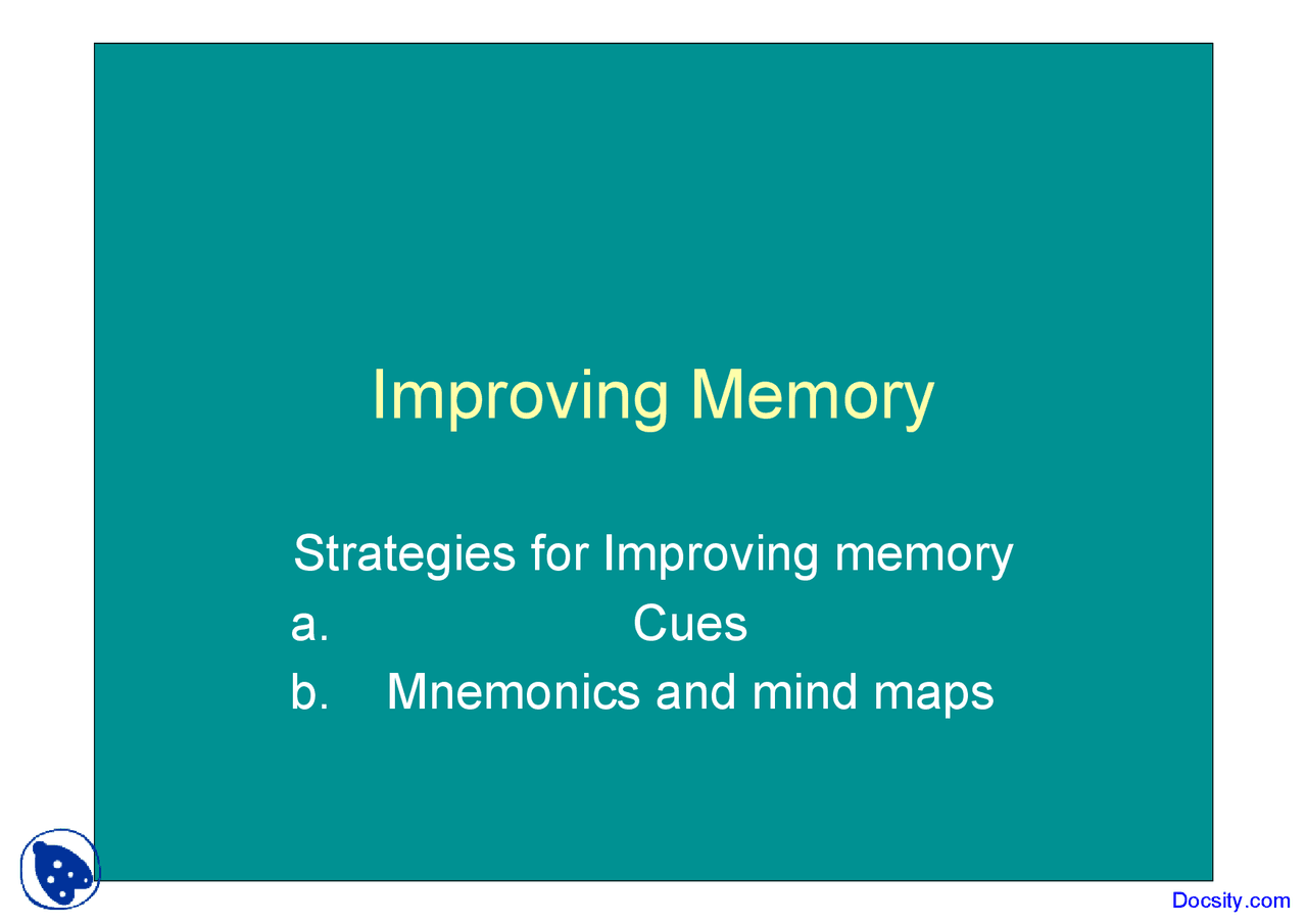 Improving Memory Research Methods In Psychology Lecture Slides