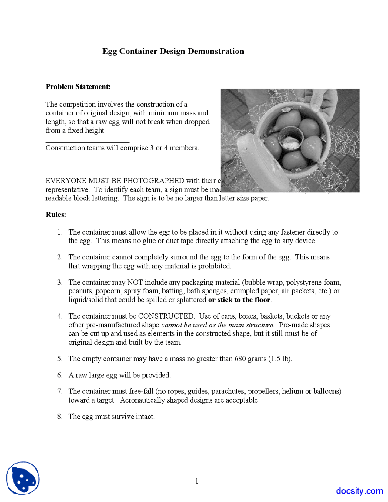 Egg Drop Architectural Structures Lecture Notes Docsity
