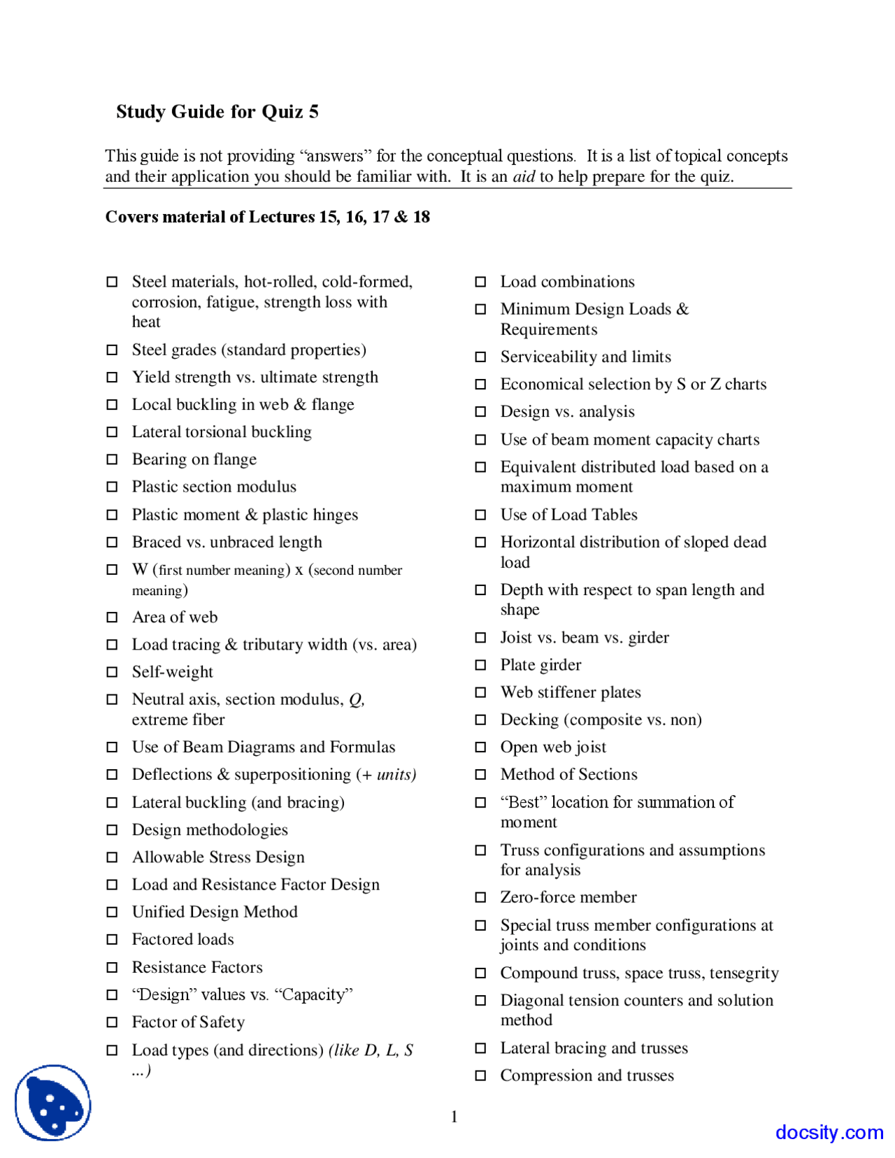 Load and Resistance - Architectural Structures - Guide - Docsity