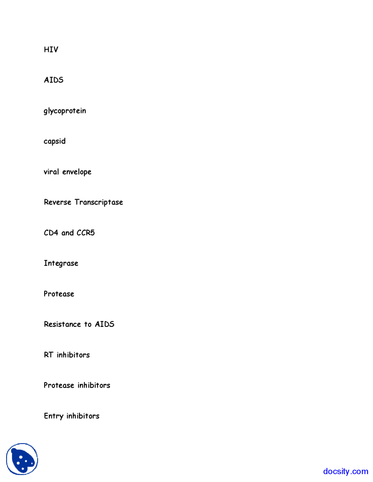 Hiv Vocabulary Introduction To Biochemistry Handout Docsity