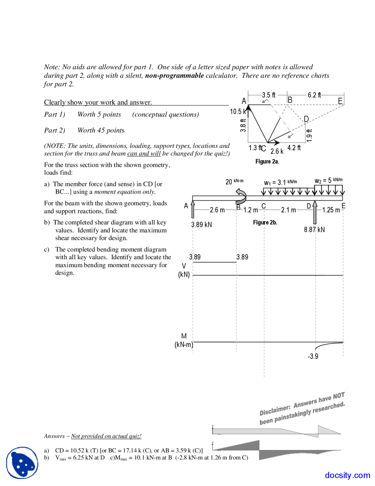 Member Force Architectural Structures Quiz Docsity