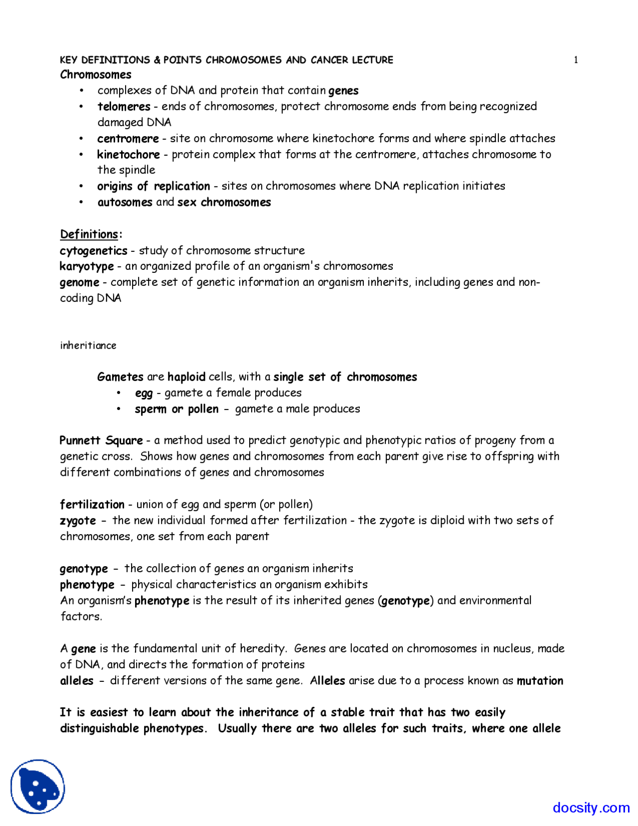 Inheritance Introduction To Biochemistry Handout Docsity