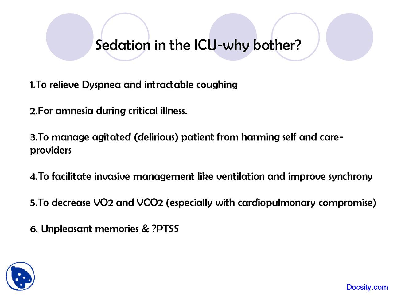 Sedation In Icu Pulmonary Medicine Lecture Slides Docsity
