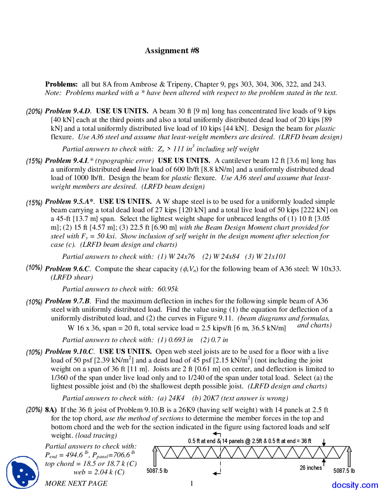 Simple Beam Elements Of Architectural Structures Assignment Docsity