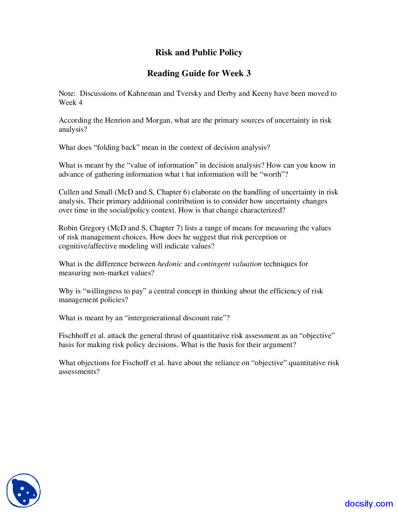 Kahneman And Tversky Risk And Public Policy Guide Docsity
