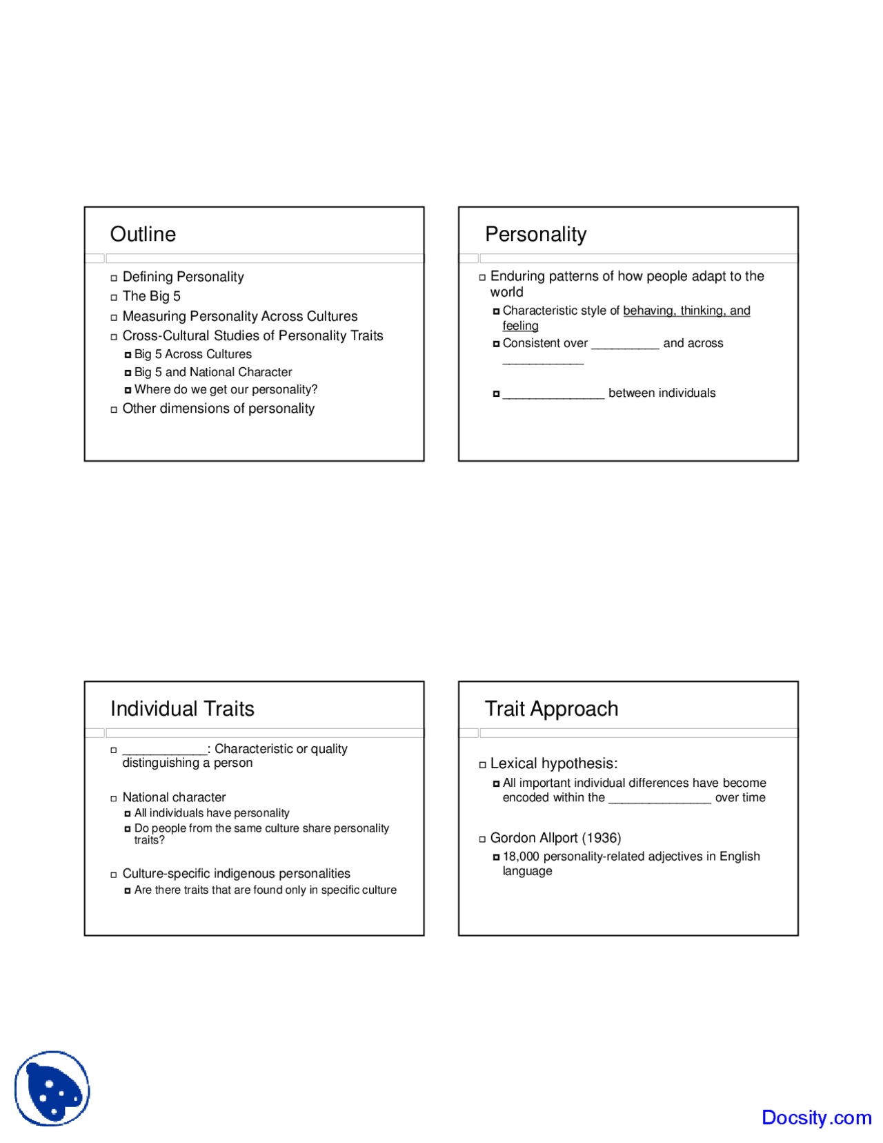 Personality - Cross Cultural Psychology - Lecture Slides | Slides ...