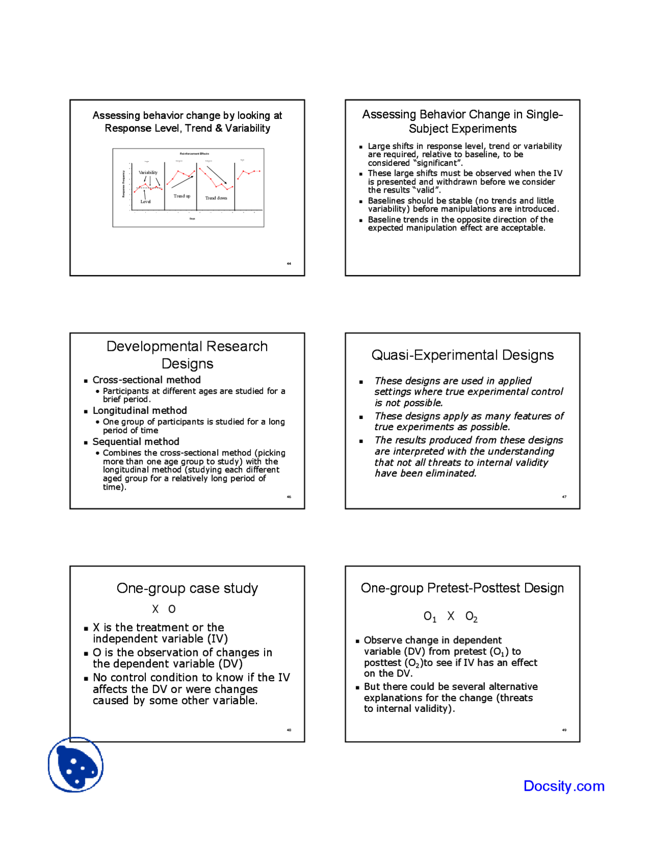 Assessing Behavior Change - Introduction to Psychological Methods - Lecture Slides - Docsity