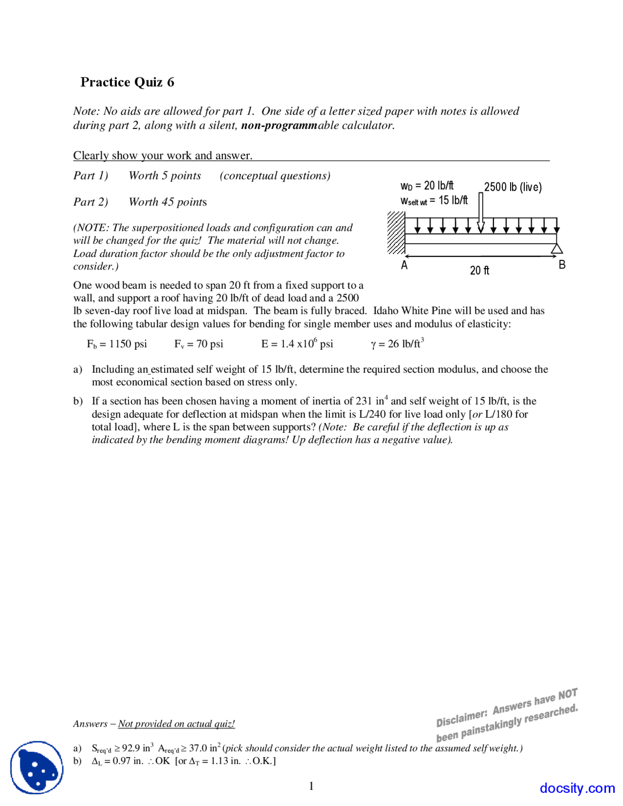 Superpositioned Loads Elements Of Architectural Structures Quiz