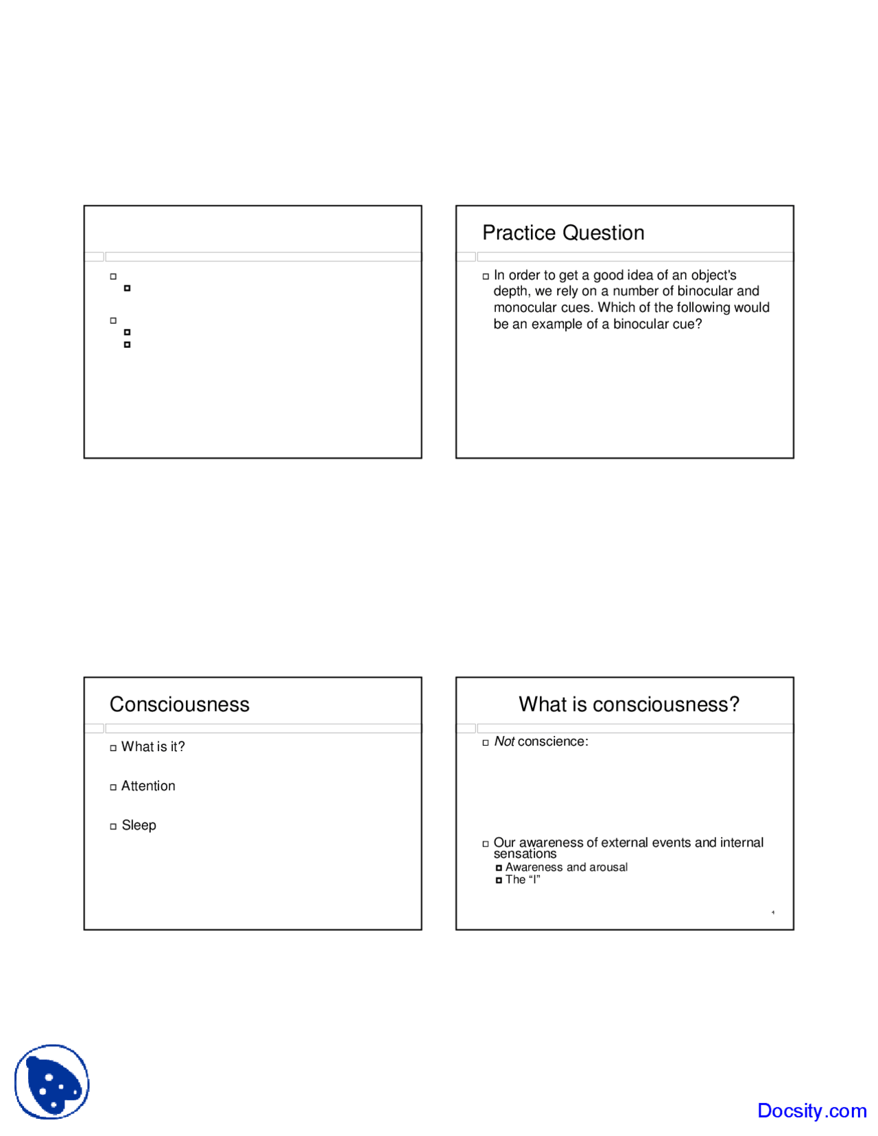 Conciousness - Basic Psychology - Lecture Slides | Slides Introduction to Psychology | Docsity