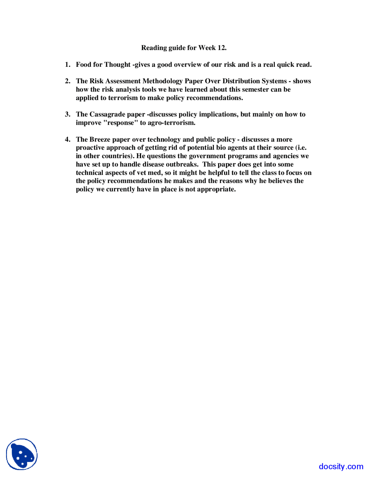 Policy Recommendations Risk And Public Policy Guide Docsity