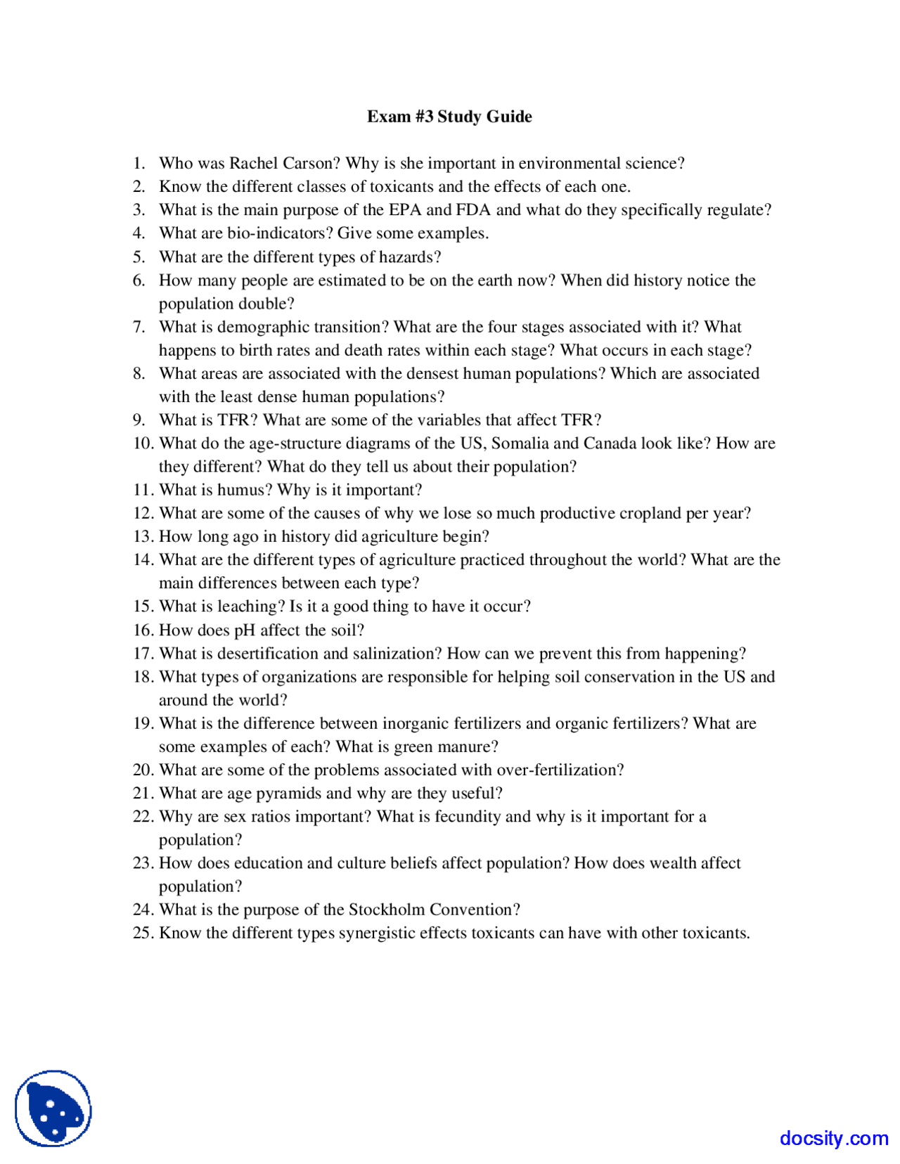 Rachel Carson - Environmental Sciences - Exam Guide - Docsity