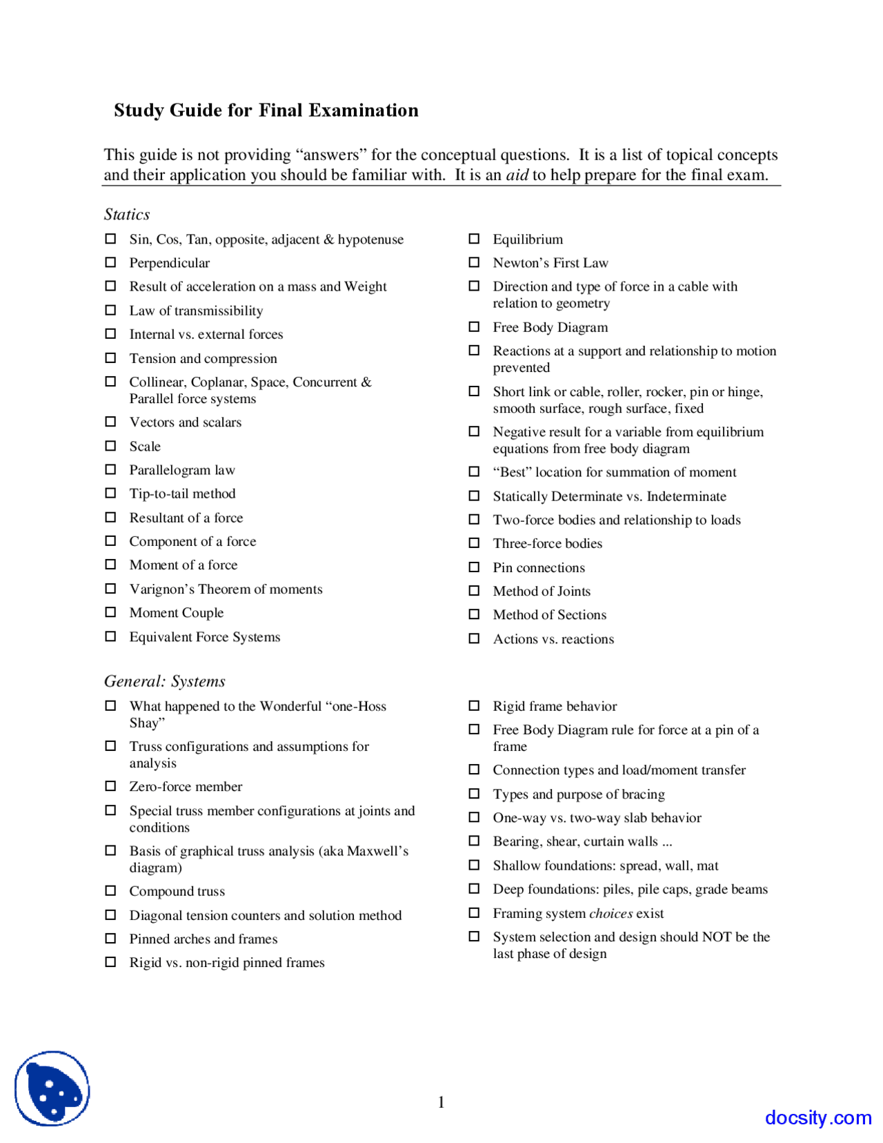 Statics Architectural Structures Guide Docsity