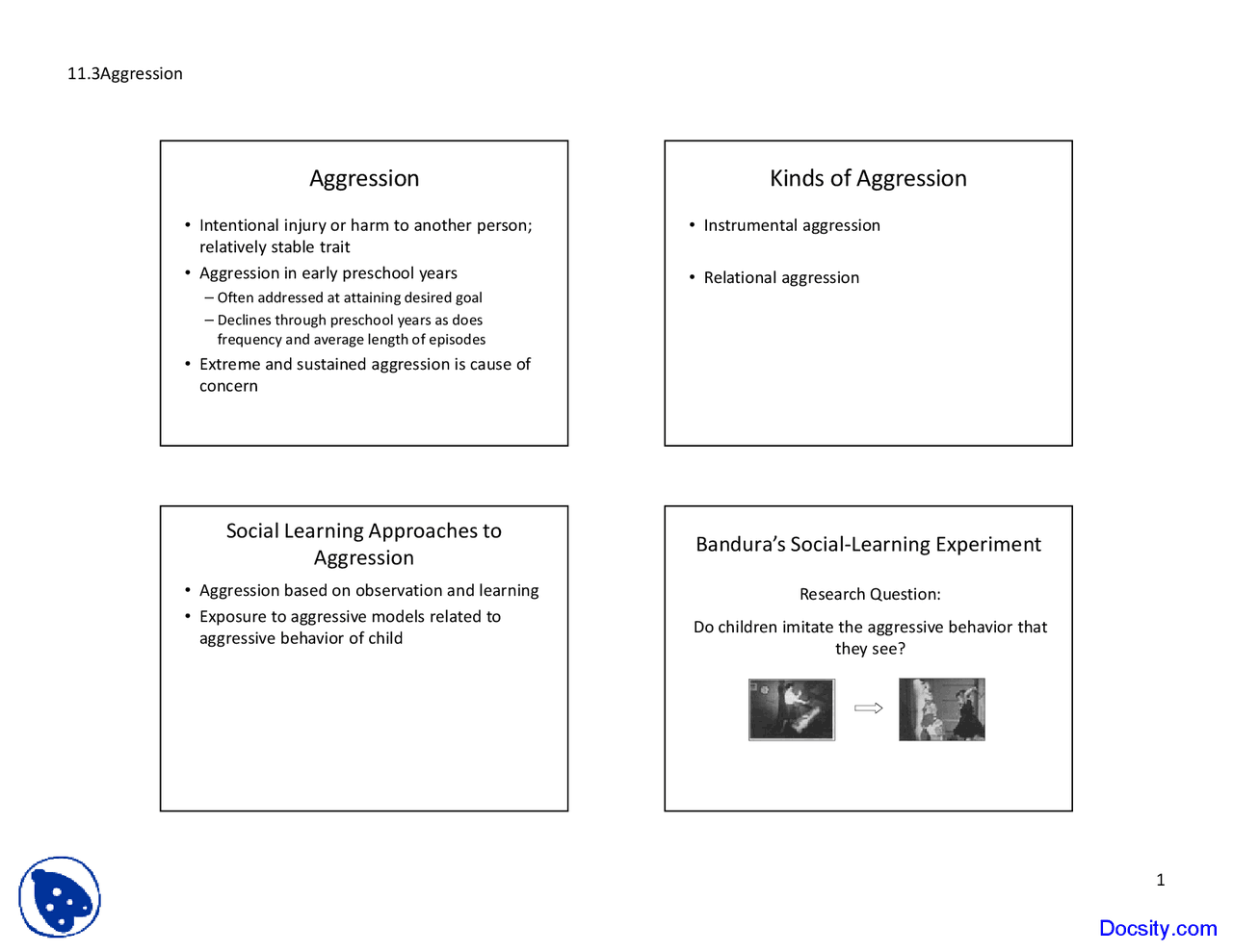 Aggression - Human Development - Lecture Slides - Docsity