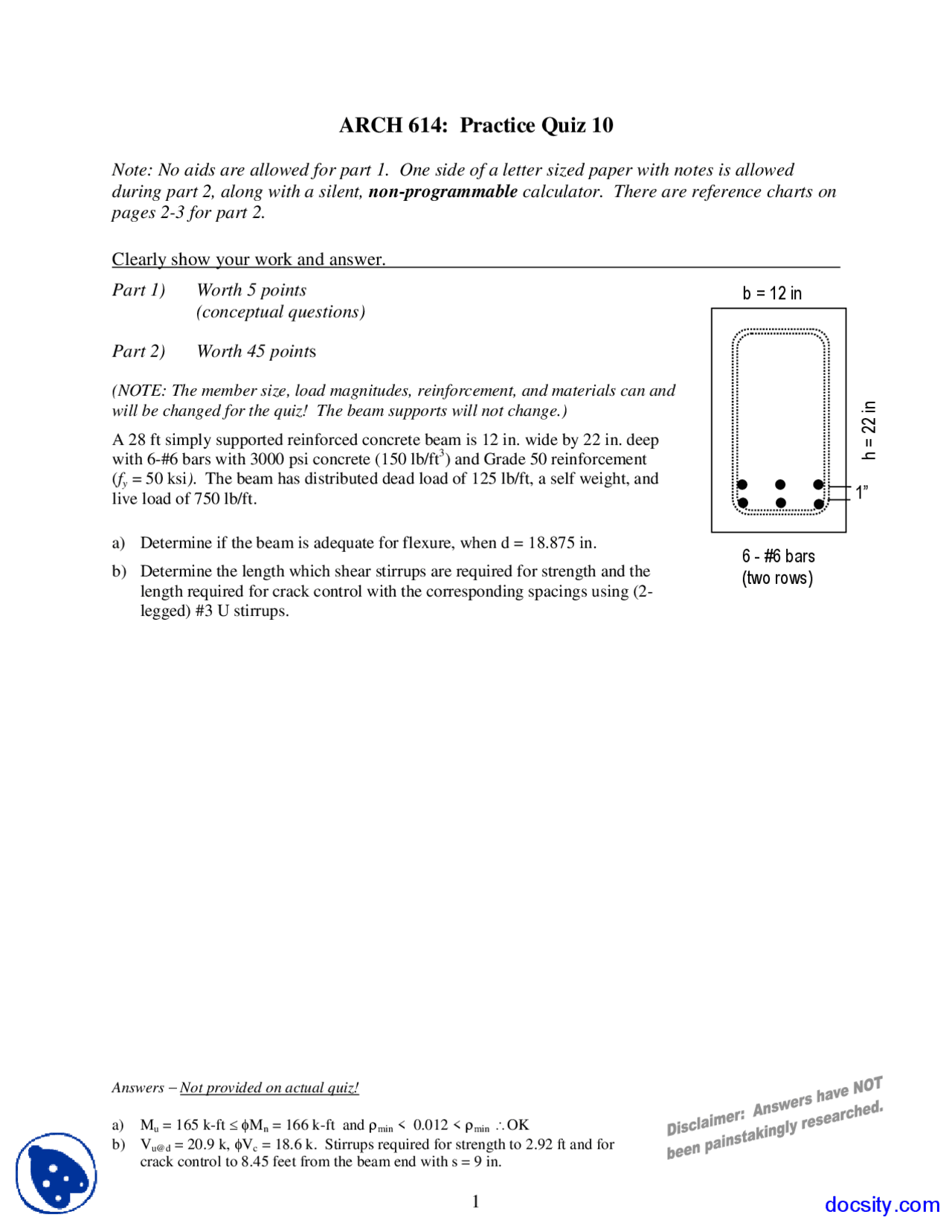 Load Magnitudes Elements Of Architectural Structures Quiz Docsity