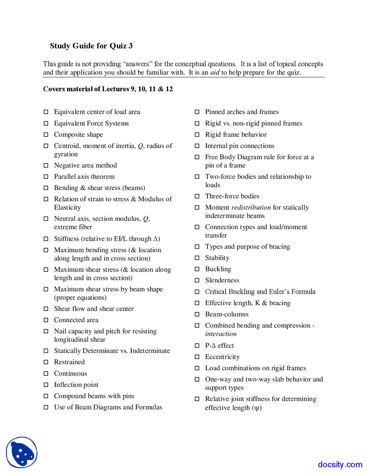 Equivalent Center Architectural Structures Guide Docsity