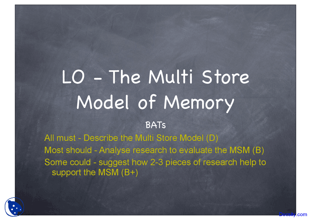 Model Of Memory Research Methods In Psychology Lecture Slides Docsity
