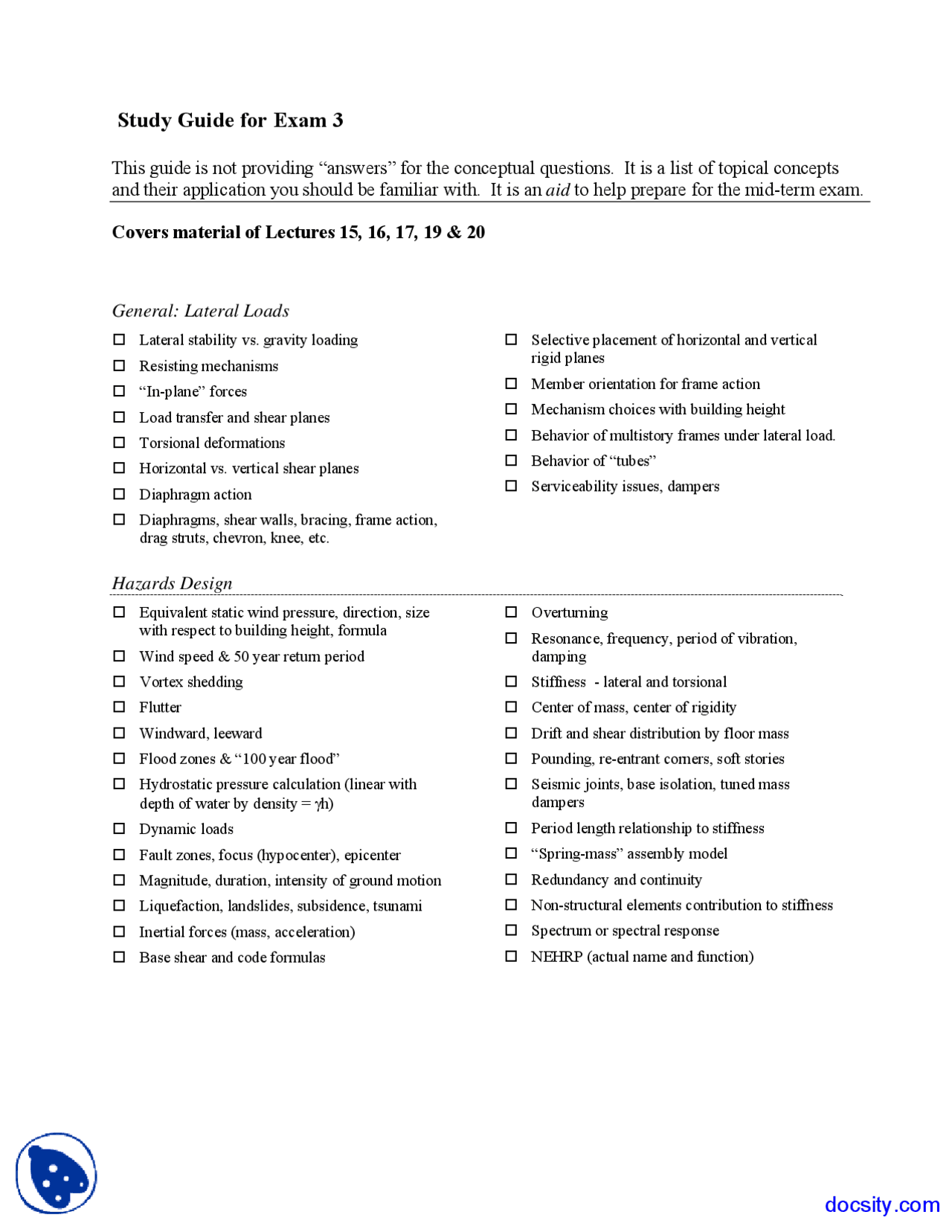 Lateral Loads Architectural Structures Guide Docsity
