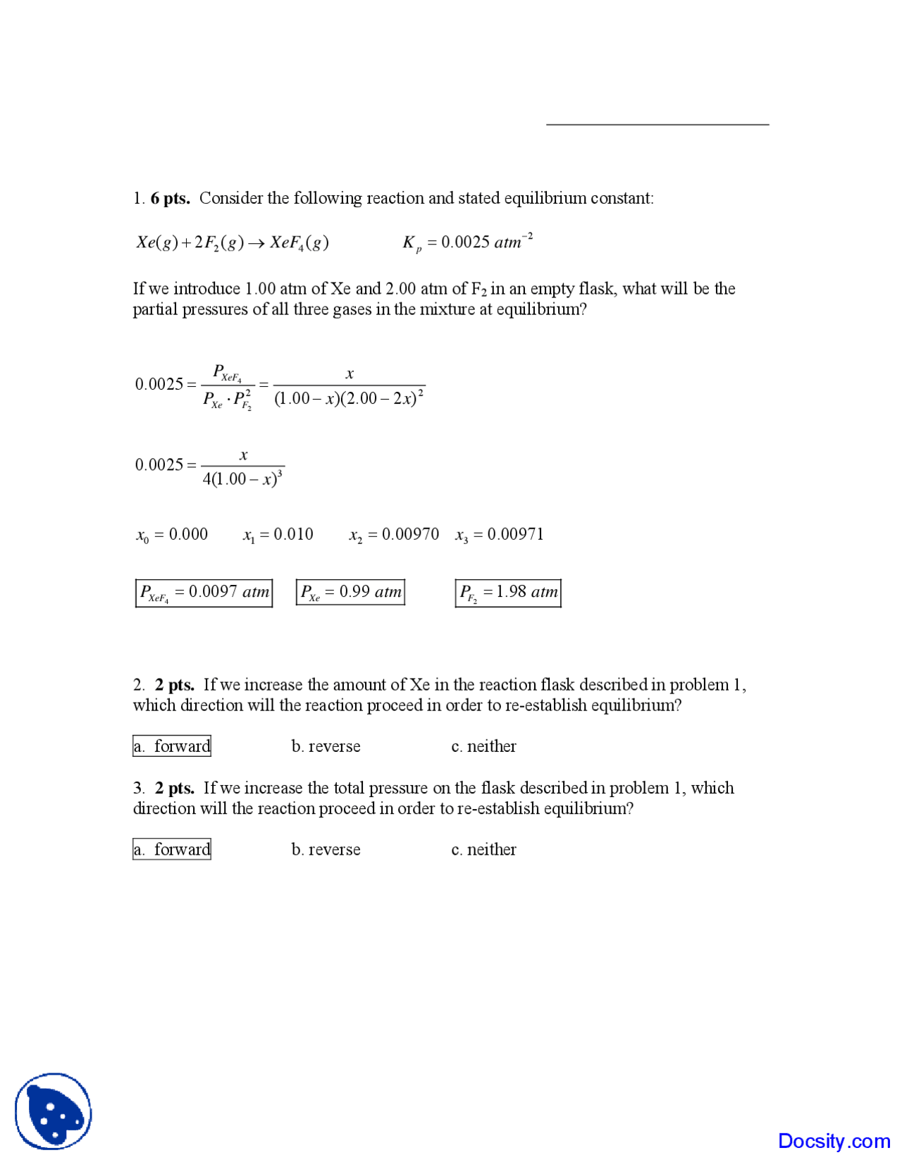 Partial Pressures of Gases - General Chemistry - Solved Quiz - Docsity