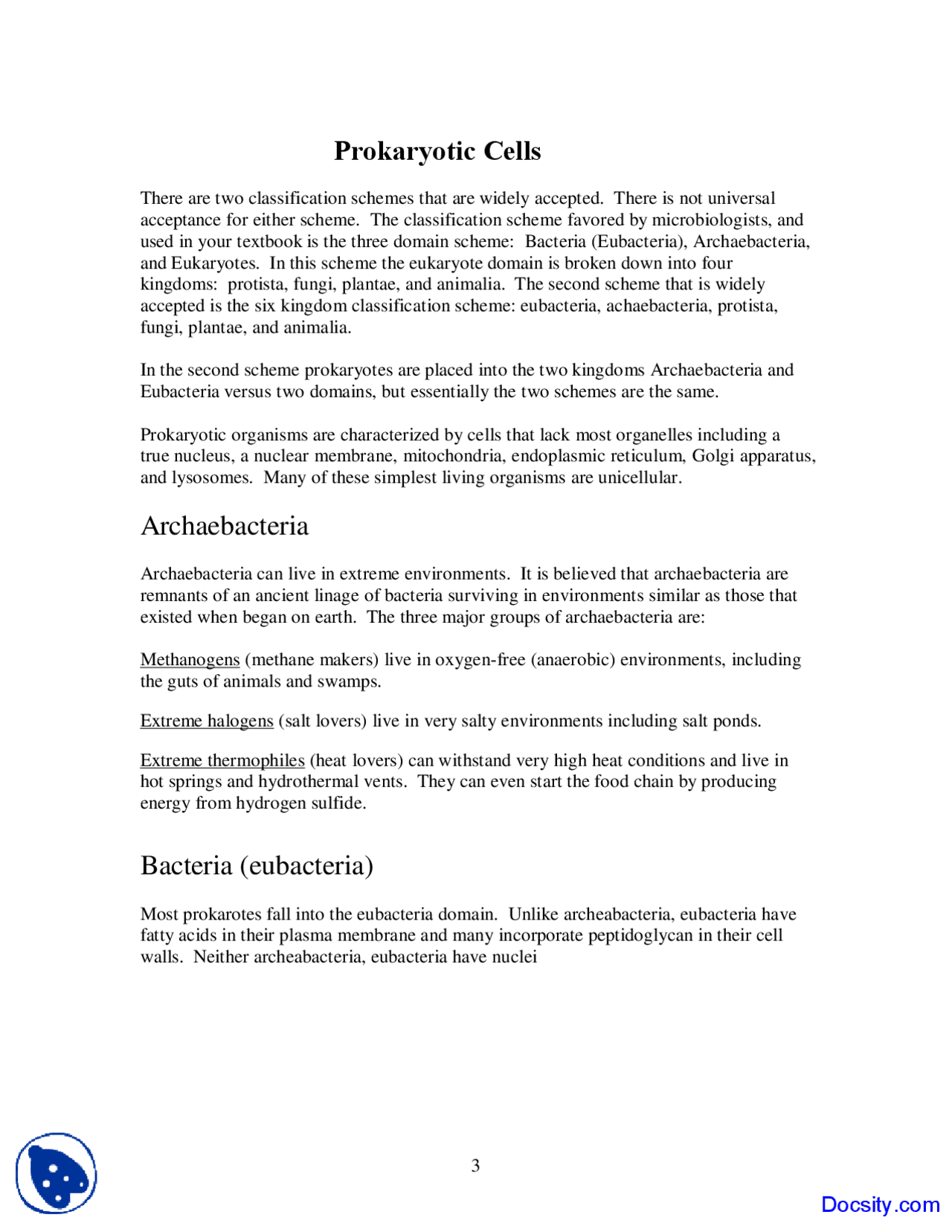 Prokaryotic Cells - General Biology - Lecture Notes - Docsity
