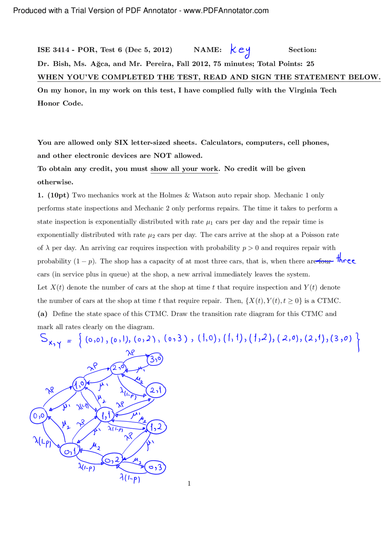Draw Transition Rate Diagram and Determine Transition Probabilities ...