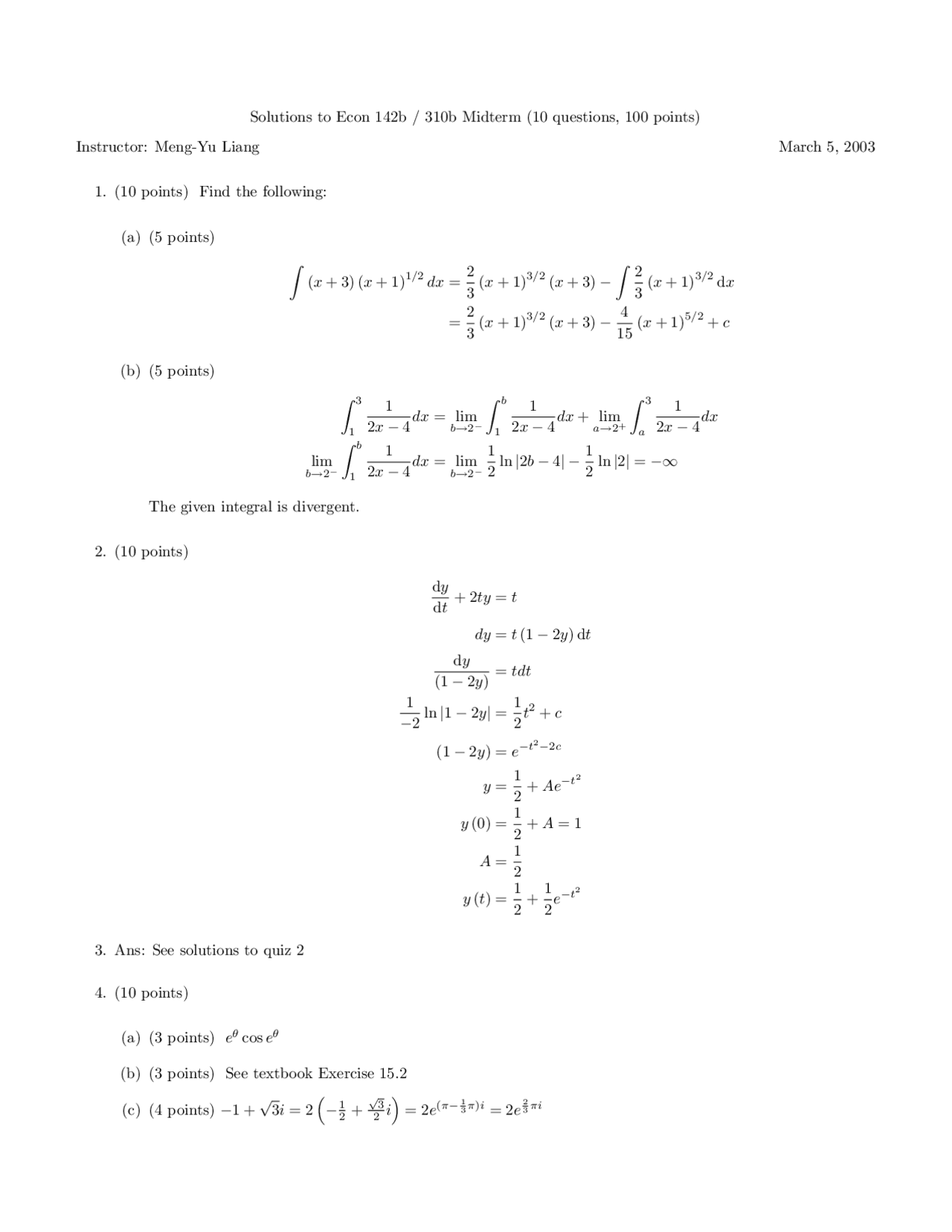 Midterm Principles Of Mathematical Economics Solved Exam Exams