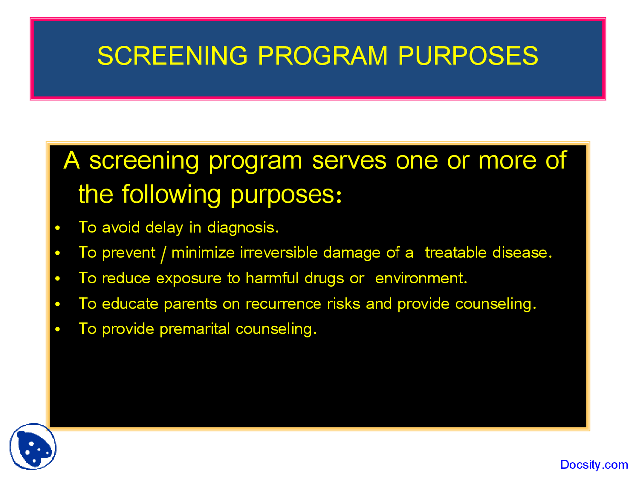 Screening Program Purposes Paediatrics Lecture Slides Docsity