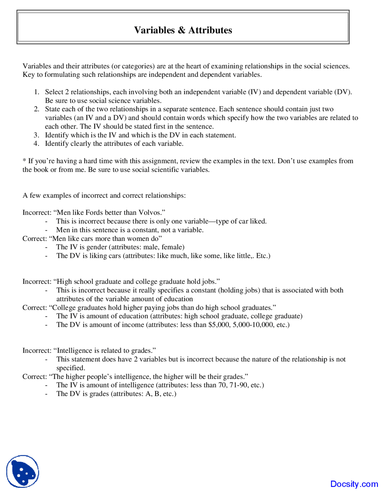 Variables and Attributes - Introduction to Research Methods - Lecture ...