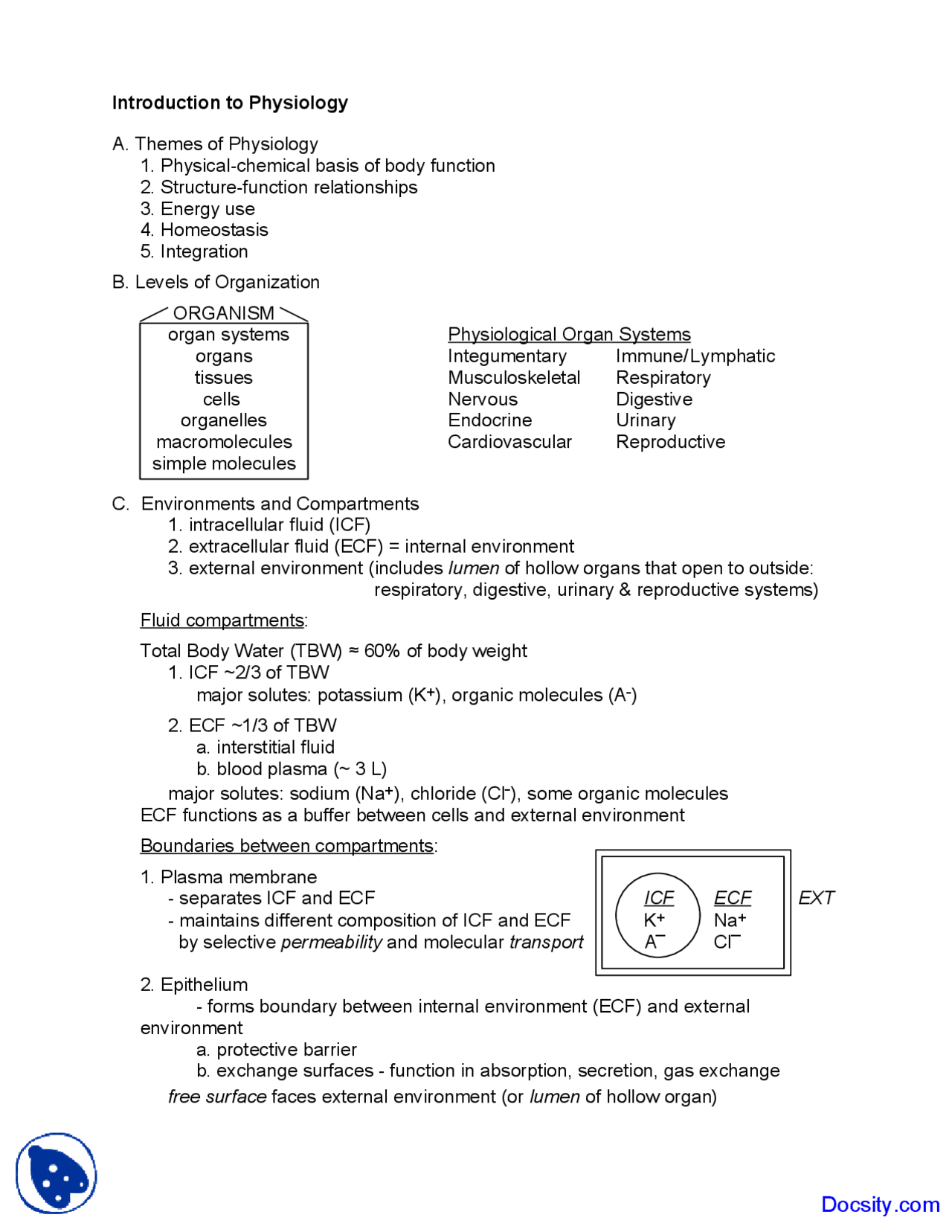 Introduction to Physiology - Human Physiology - Lecture Notes | Study ...