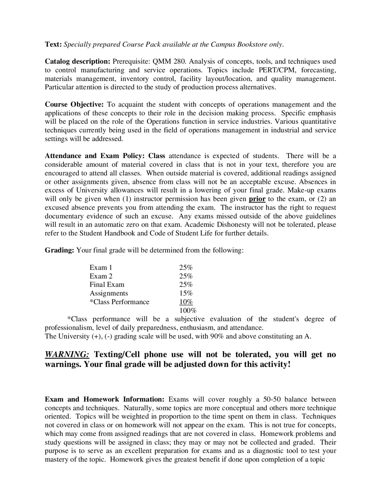 Catalog Description Operation Managment Syllabus Docsity