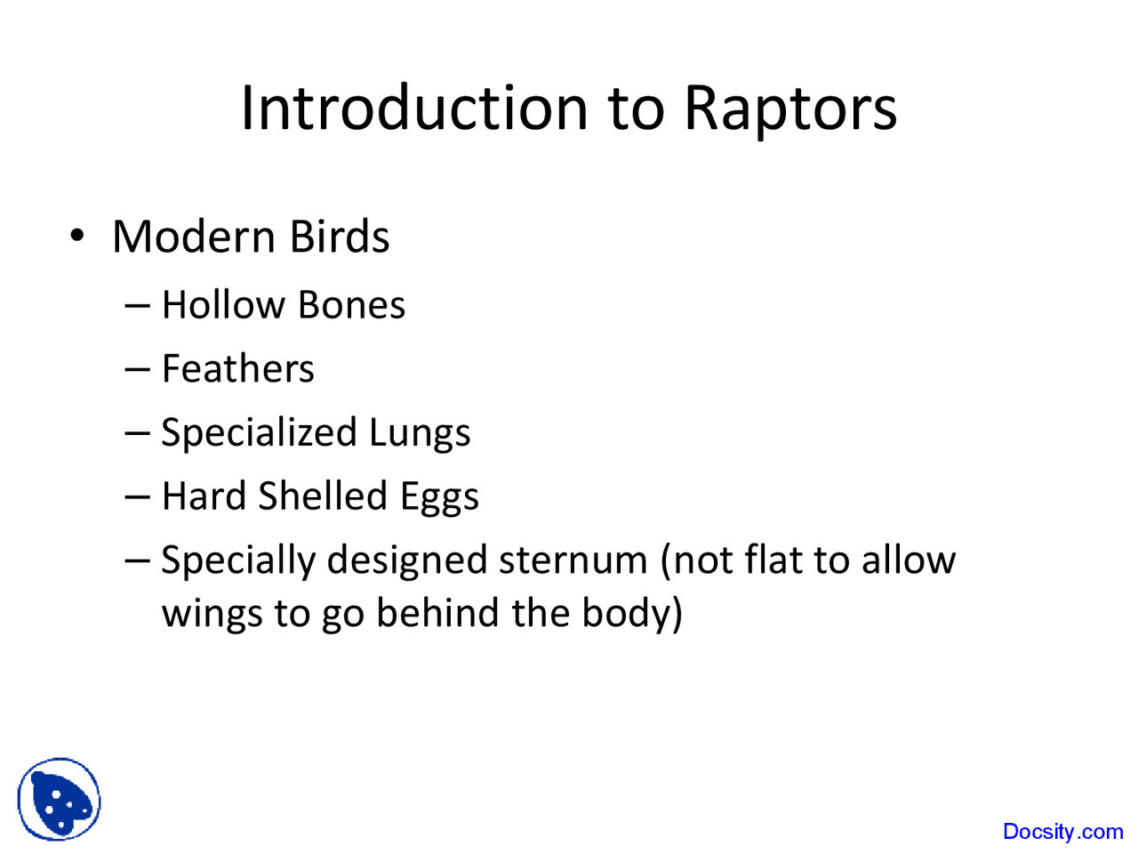 Introduction to Raptors - Wildlife Biology - Lecture Slides - Docsity