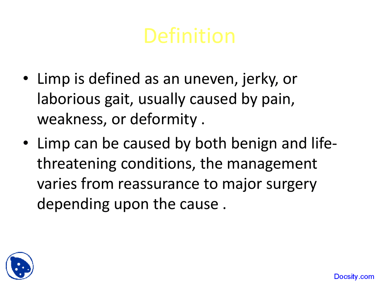 Limping Child - Paediatrics - Lecture Slides - Docsity