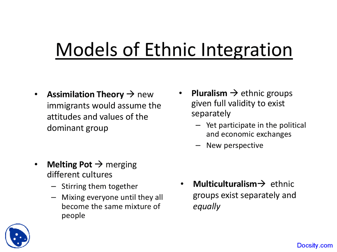 Models of Ethnic Integration - Basics of Sociology - Lecture Slides ...