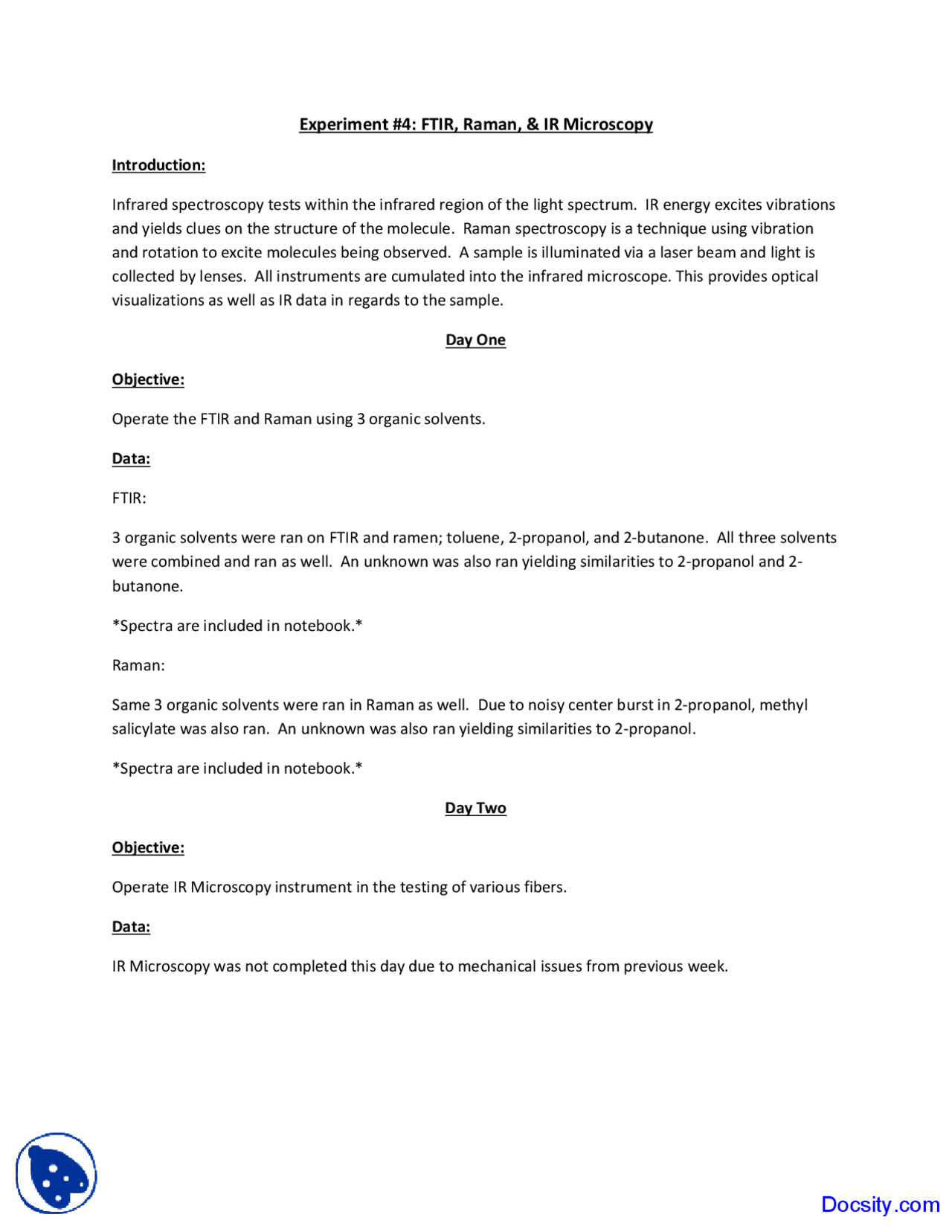Infrared Spectroscopy Tests General Chemistry Lab Experiments Docsity
