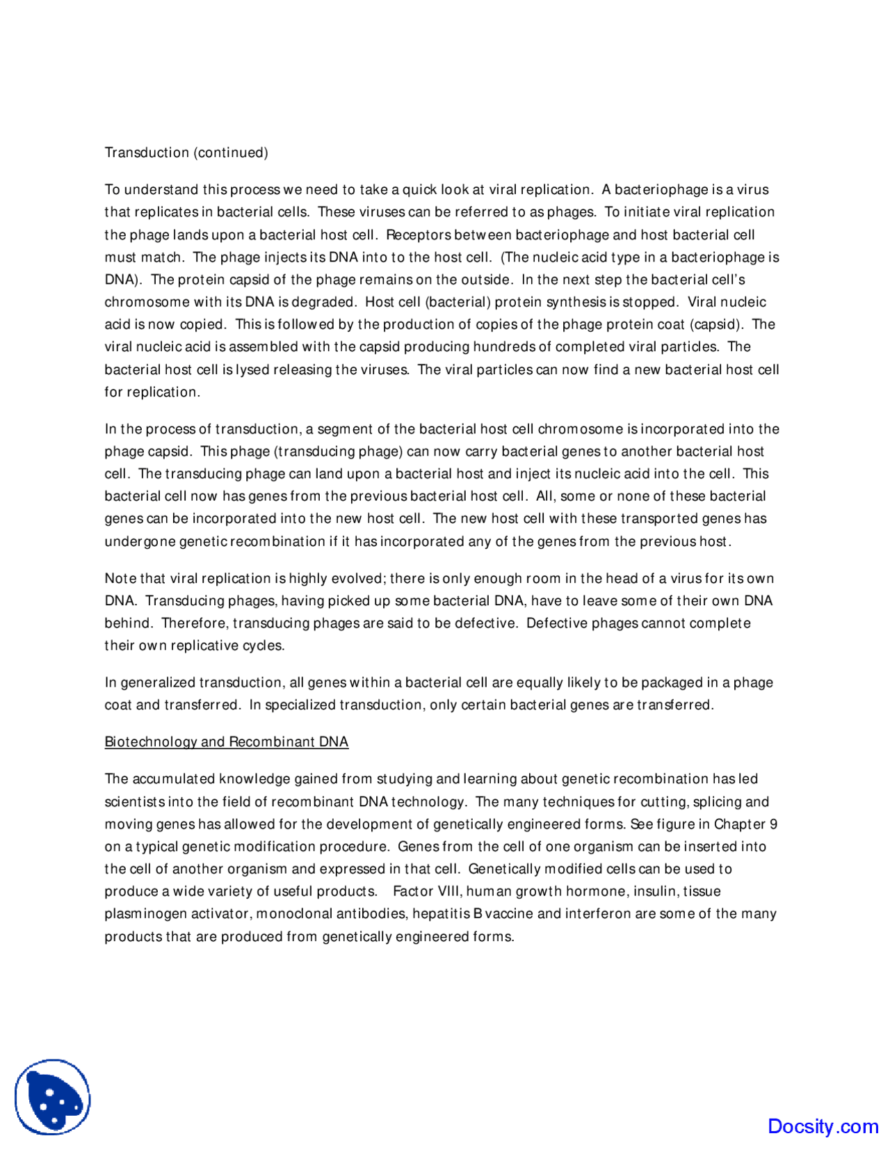 Transduction Fundamentals Of Microbiology Lecture Notes Docsity