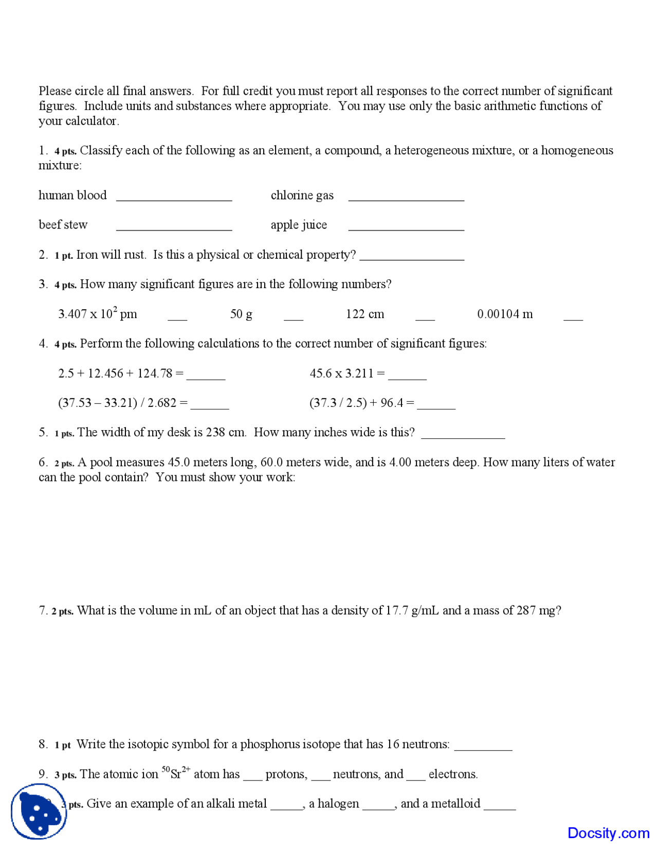 Isotopic Symbol - General Chemistry - Quiz - Docsity