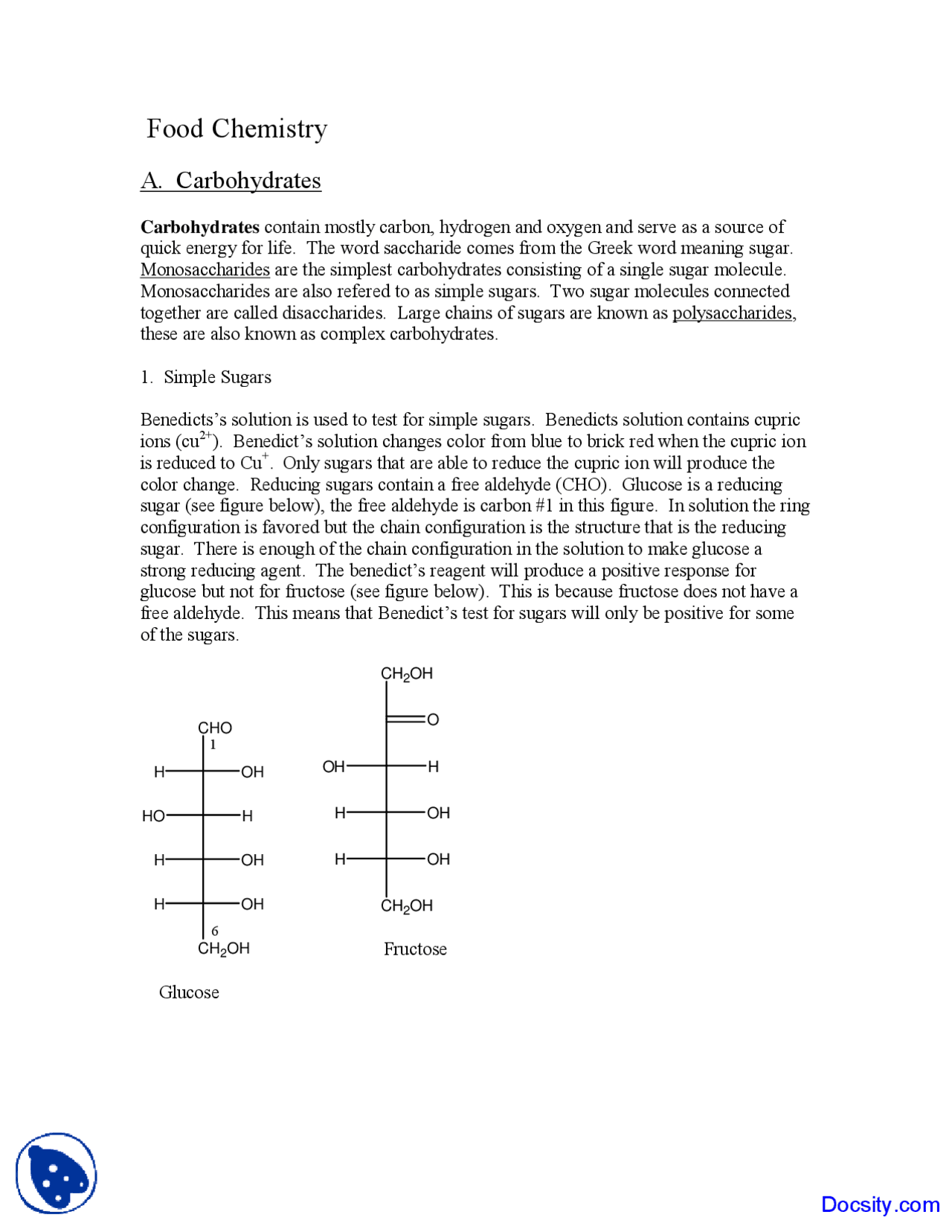 Food Chemistry - General Biology - Lecture Notes - Docsity