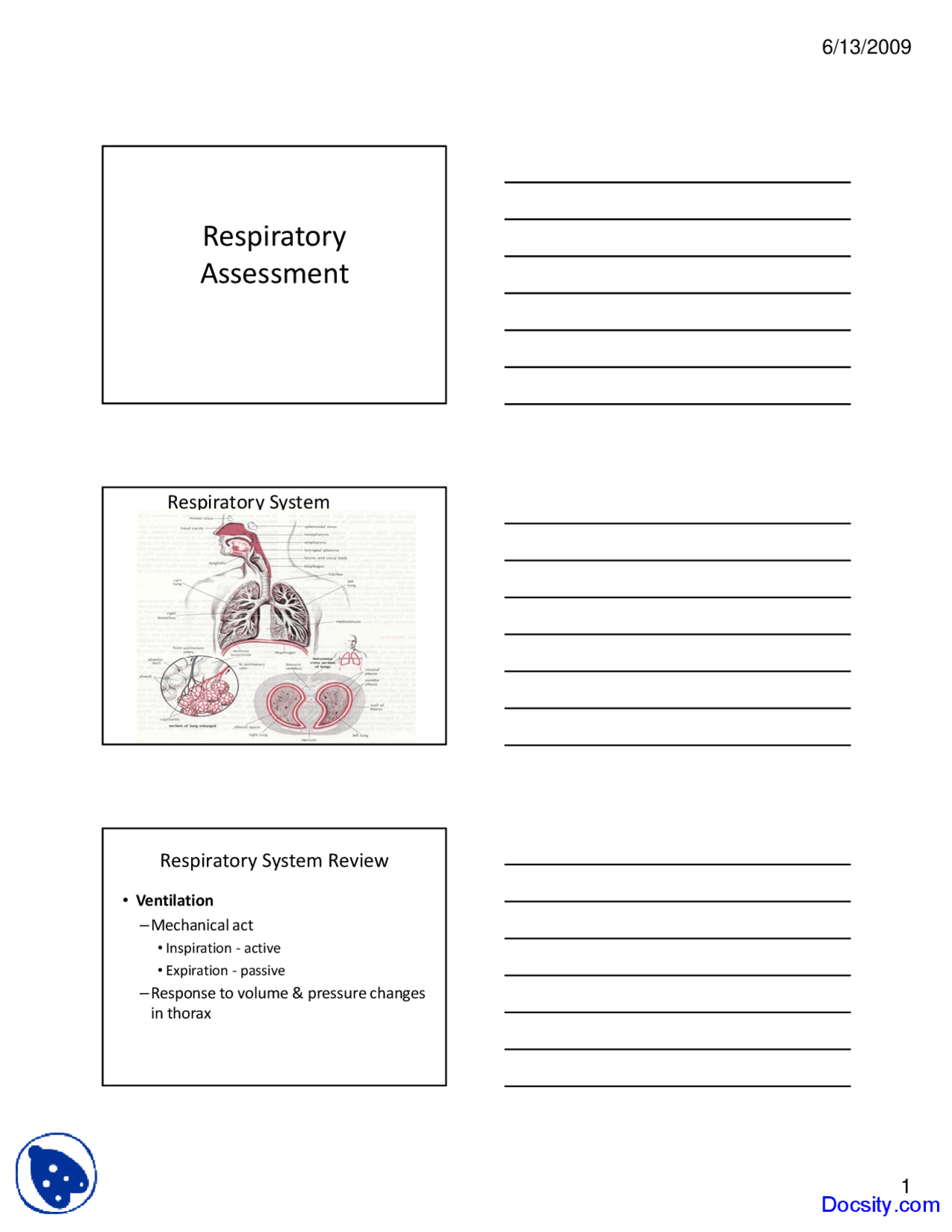 Respiratory Assessment - Nursing - Lecture Slides - Docsity