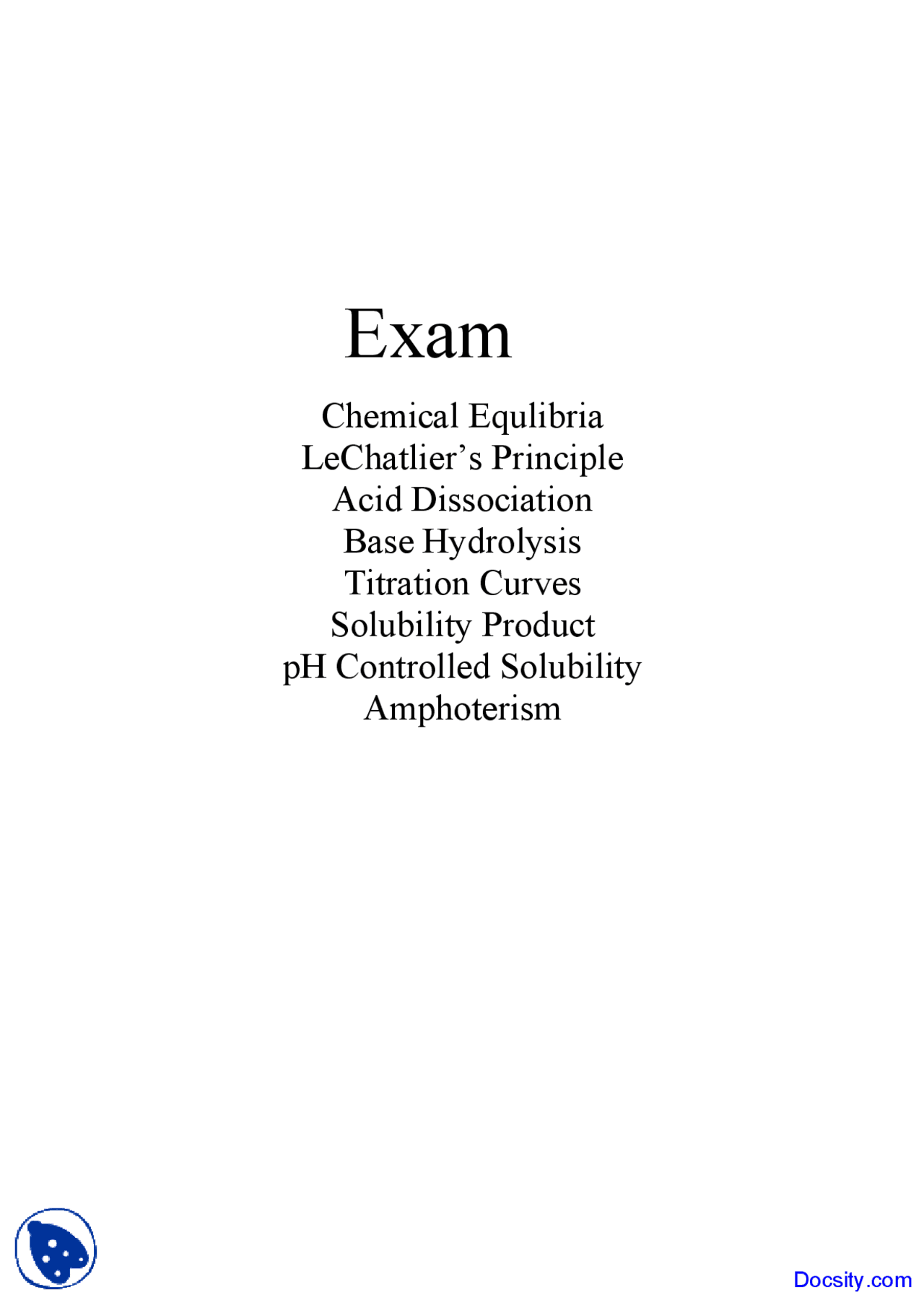 Equilibrium Problems Principles Of Chemistry Exam Docsity