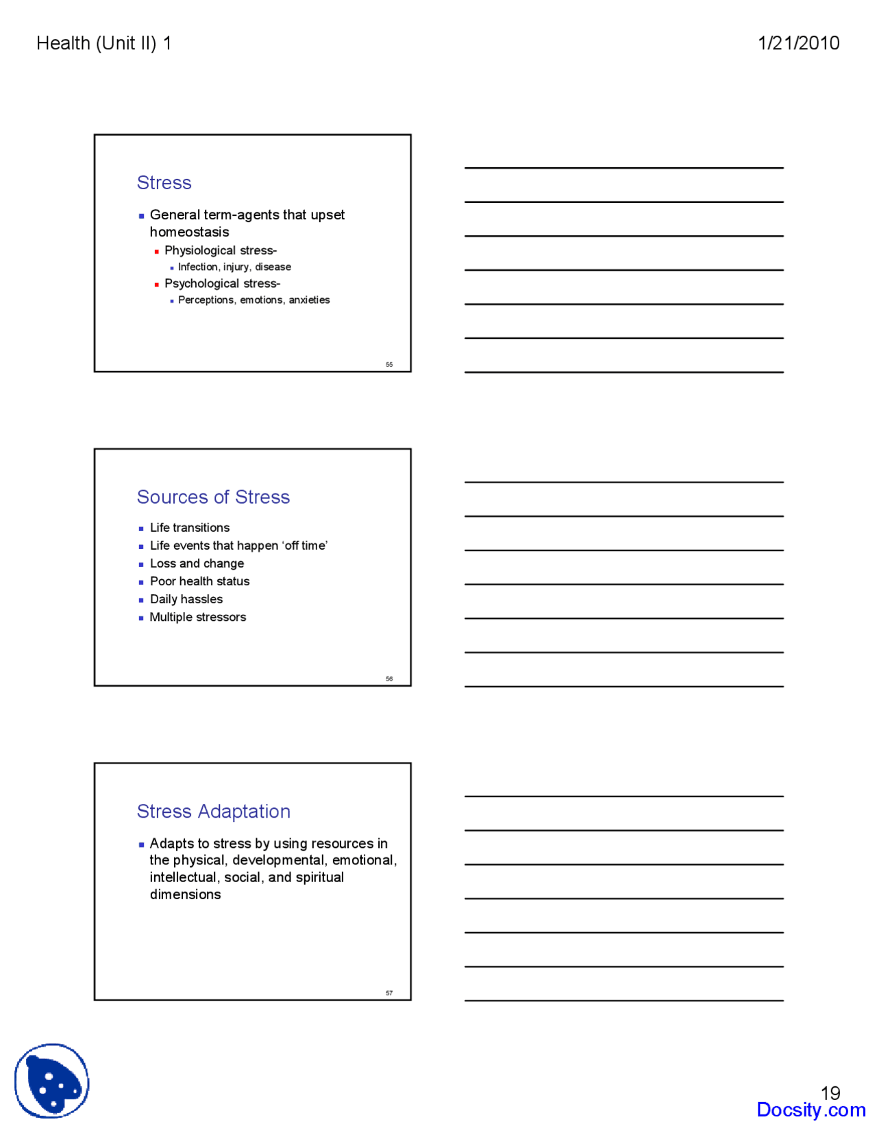 Sources Of Stress Nursing Lecture Slides Docsity