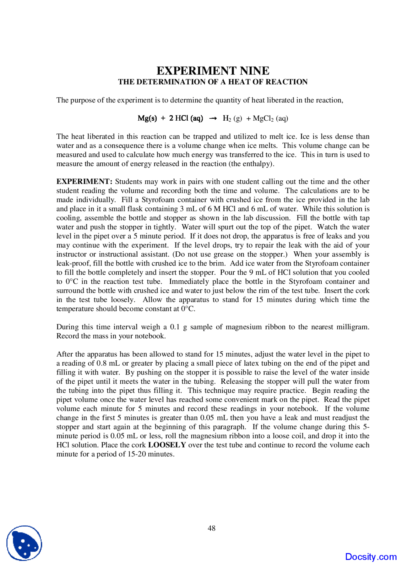 Heat of Reaction - Principles of Chemistry - Lab Experiment Manual ...