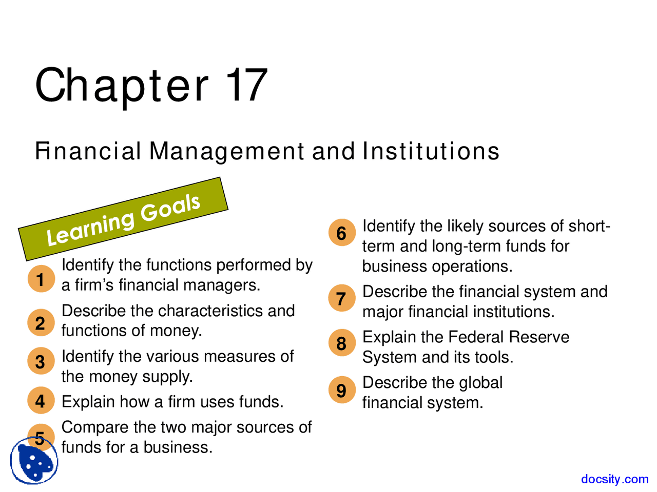 Financial Management, Institutions - Intro to Business - Lecture Slides - Docsity