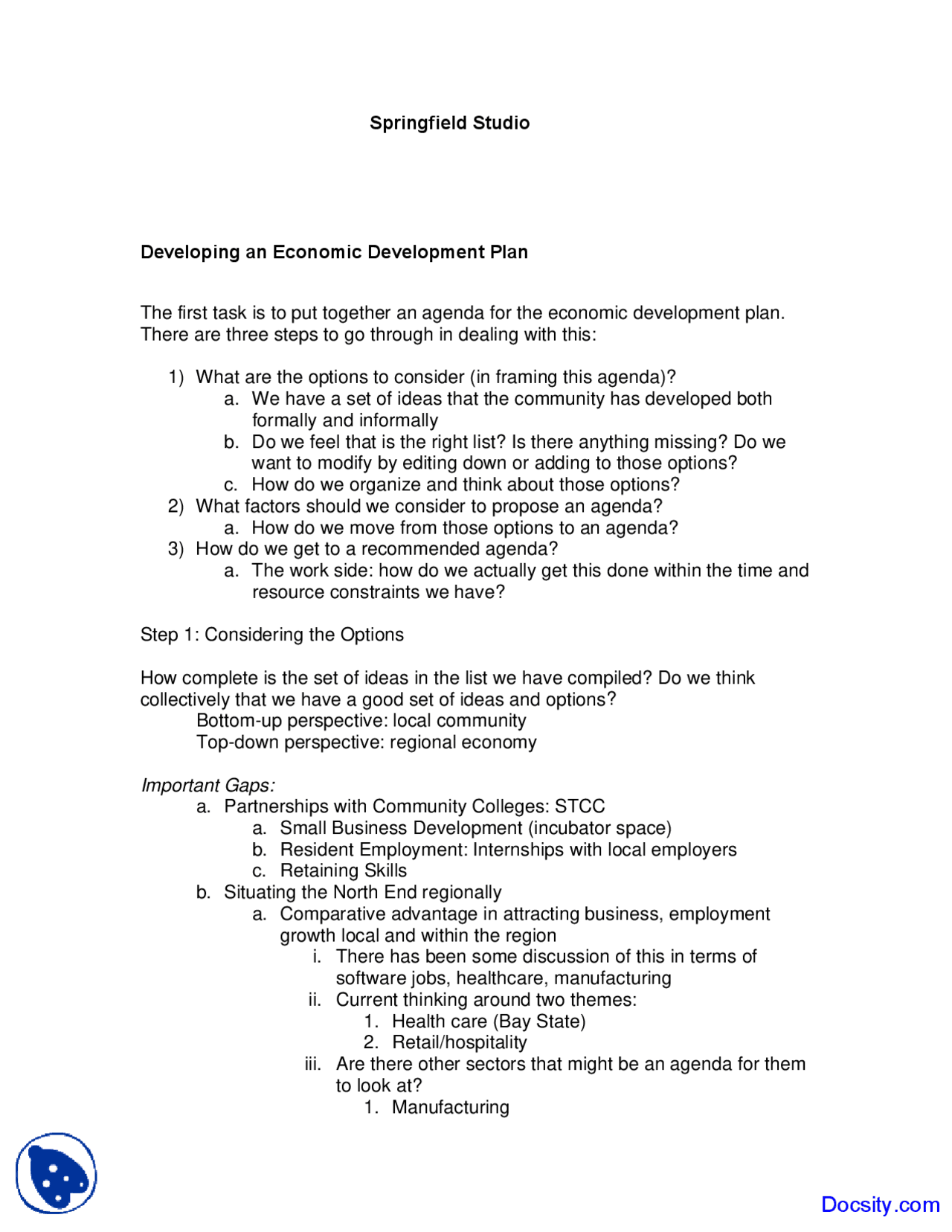 Economic Development Plan Developmental Economics Lecture Notes