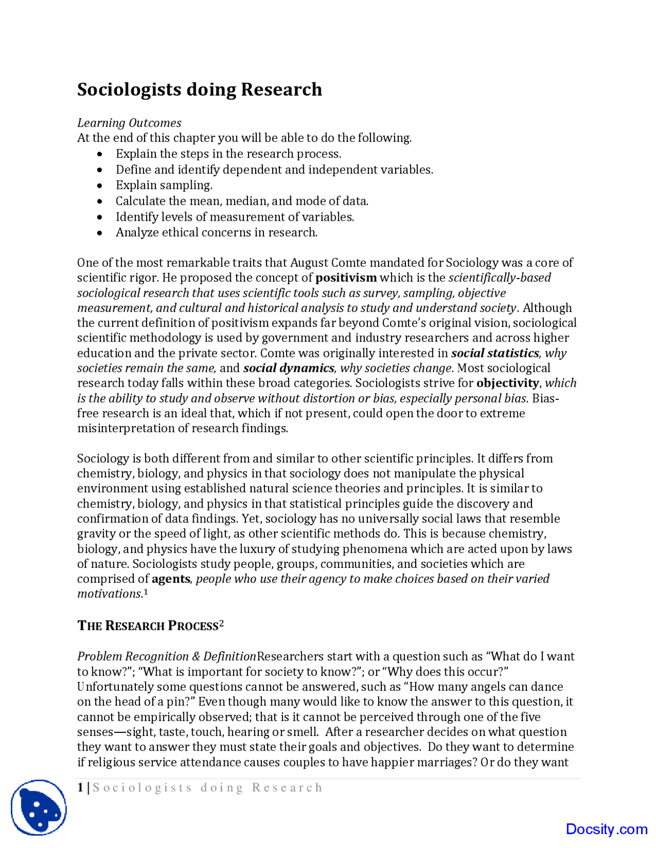 Sociologists Doing Research Basics Of Sociology Lecture Notes Docsity