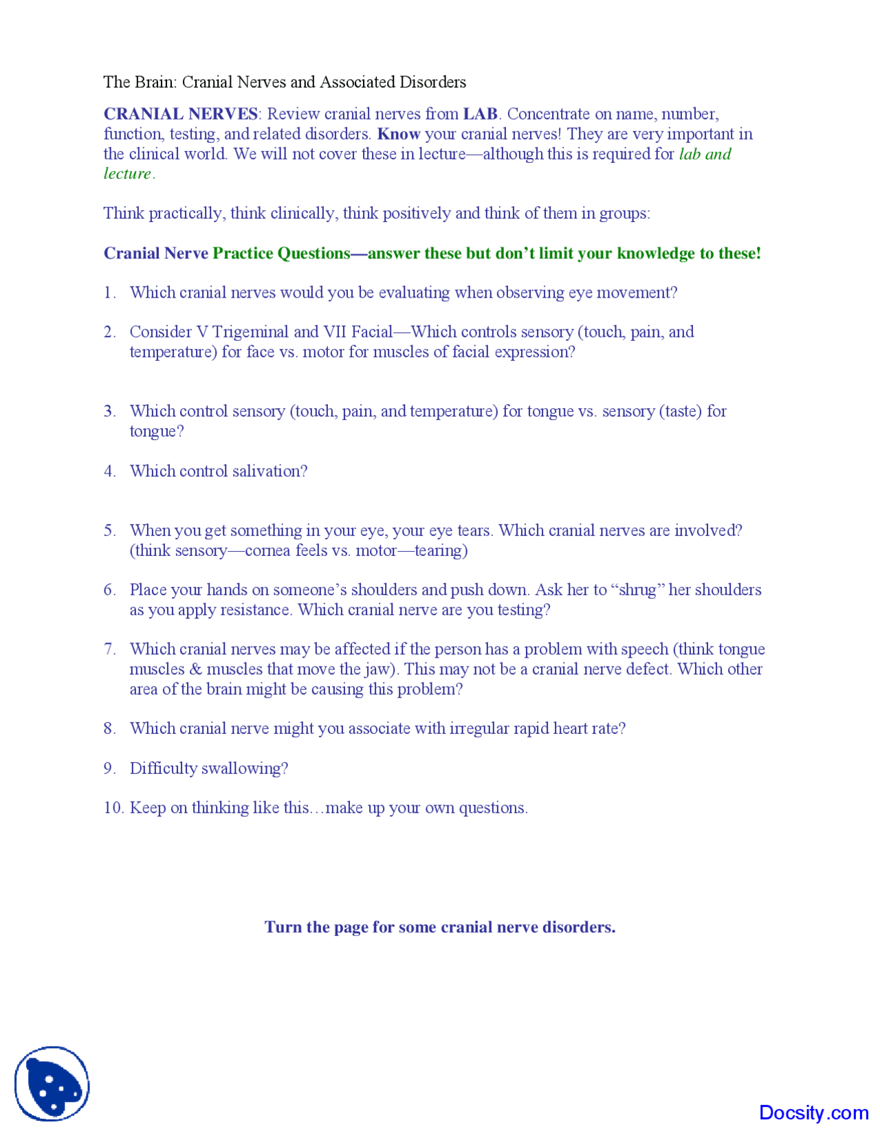 Brain Cranial Nerves Human Anatomy And Physiology Lecture Notes